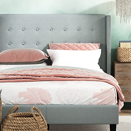 ZINUS Kendra Upholstered Platform Bed Frame with Wingback Headboard / Mattress Foundation / Wood Slat Support / No Box Spring Needed / Easy Assembly, Queen