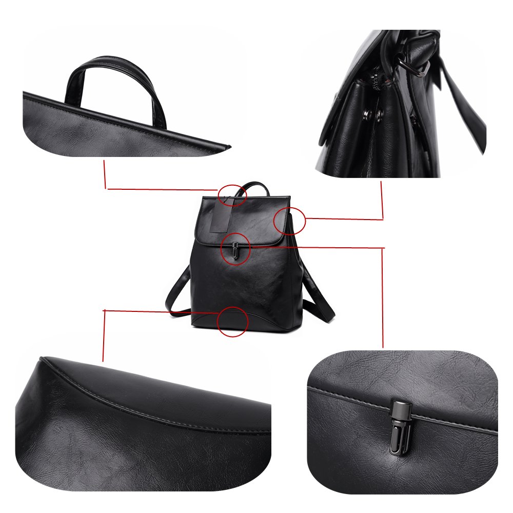 WINK KANGAROO Fashion Shoulder Bag Rucksack PU Leather Women Ladies Backpack Travel bag (black 2)