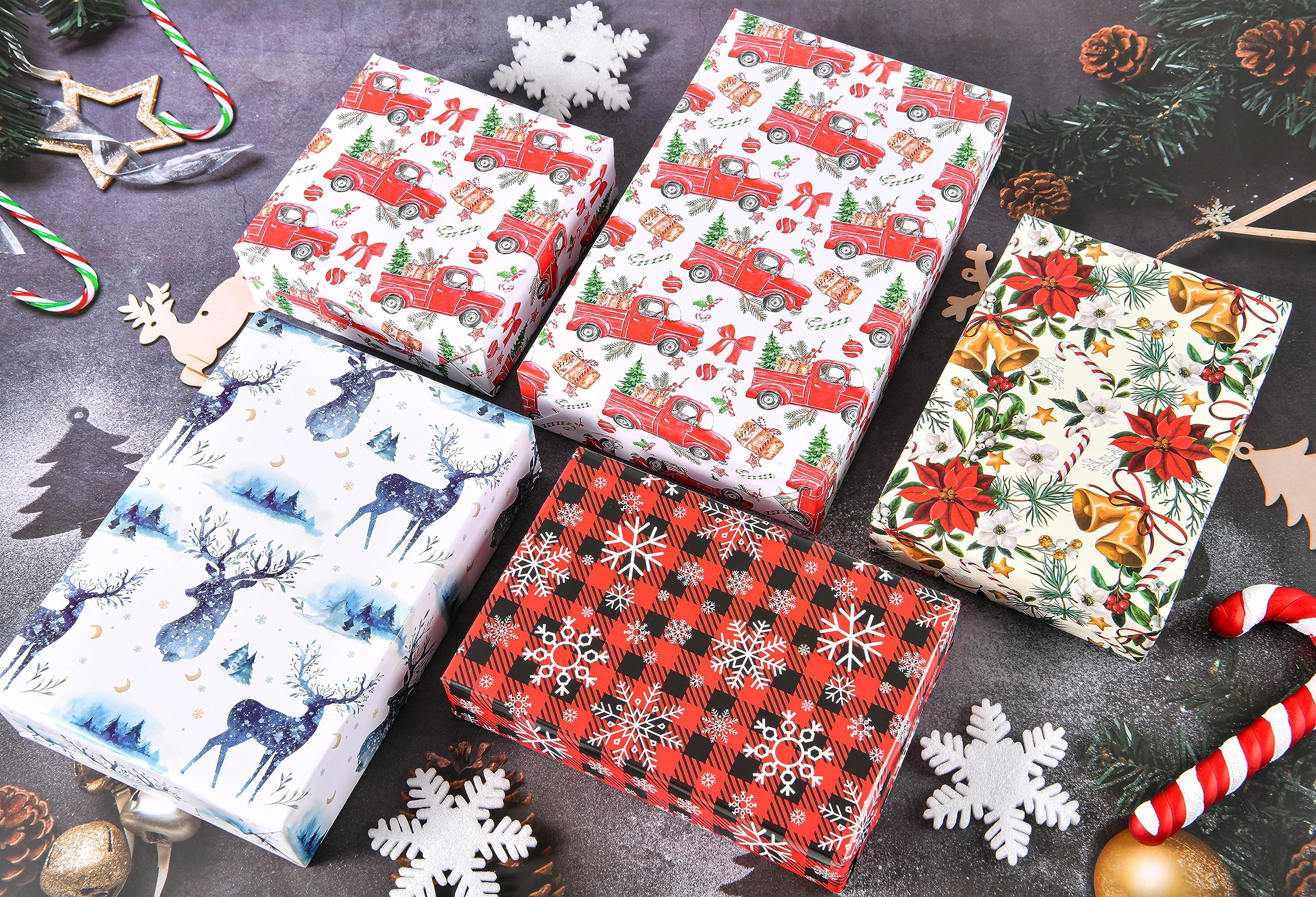 Titiweet Wrapping Paper, Premium Christmas Gift Wrap, 12 Sheets, 4 Patterns, ECO-Friendly, 20 x 28 Inches Per Sheet