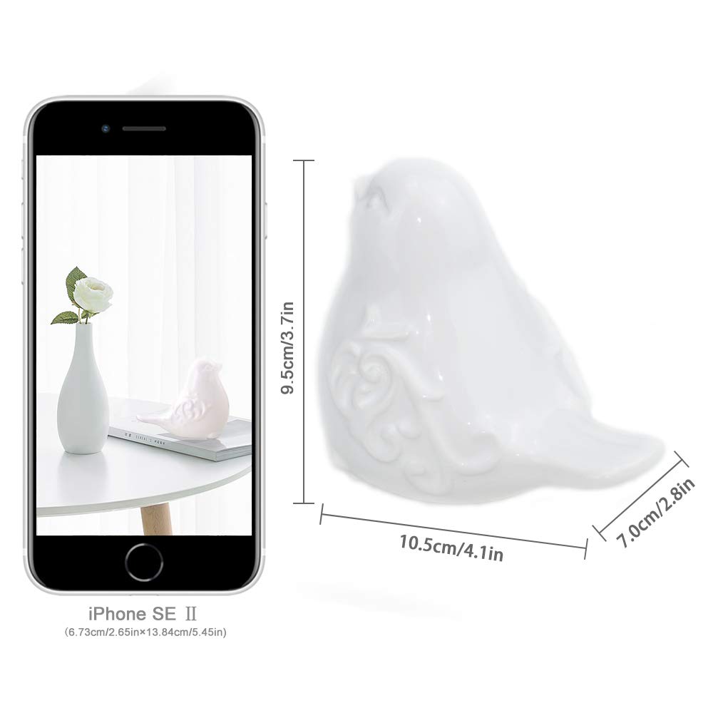 White Glazed Small Ceramic Chubby Bird Figure Figurine Ornaments Decoration, Animal Model Gift for Home Garden Statue Decorative Crafts (White, Small)