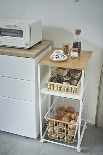 YAMAZAKI Island Home Kitchen Tiered Storage Rack/Utility Tabletop | Steel + Wood | Rolling Carts, One Size, White