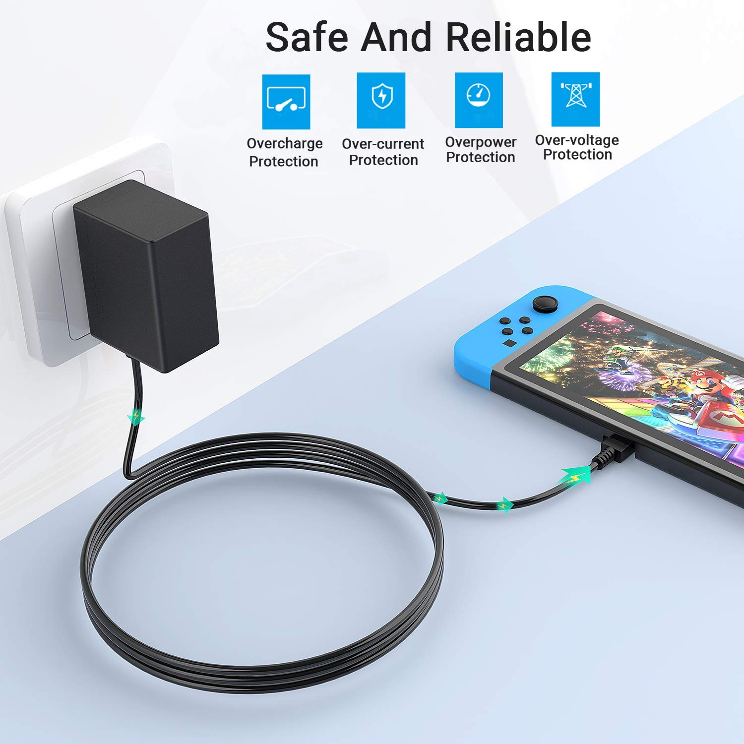 Switch Charger, Fast Travel Wall Charger AC Adapter Power Supply 15V 2.6A Fast Charging Kit for Nintendo Switch Switch/Switch Lite/Switch OLED, Support TV Mode