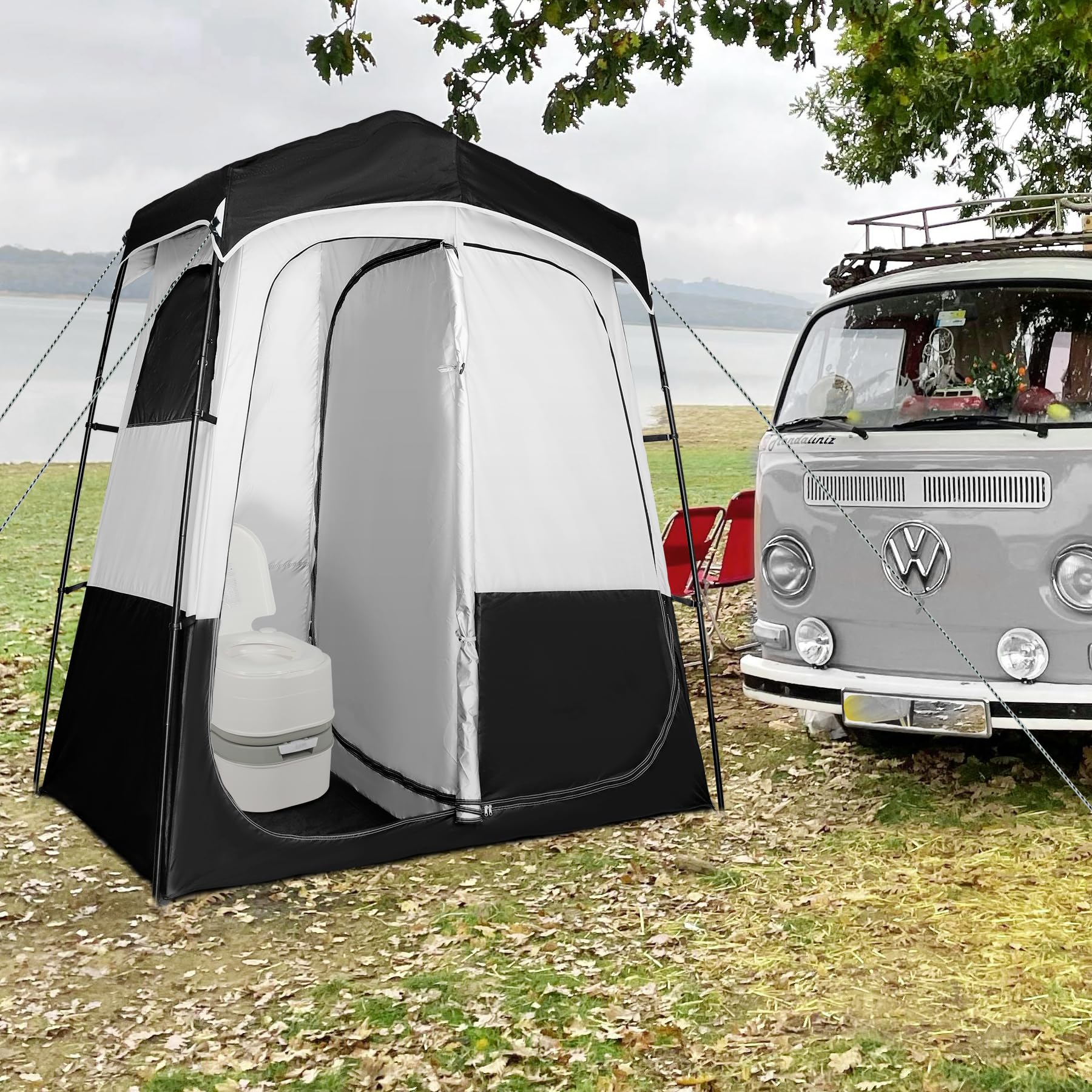 REDCAMP Oversize Camping Shower Tent 2 Rooms, Outdoor Privacy Pop Up Changing Tent for Portable Toilet/Bathroom/Dressing, Easy Set Up