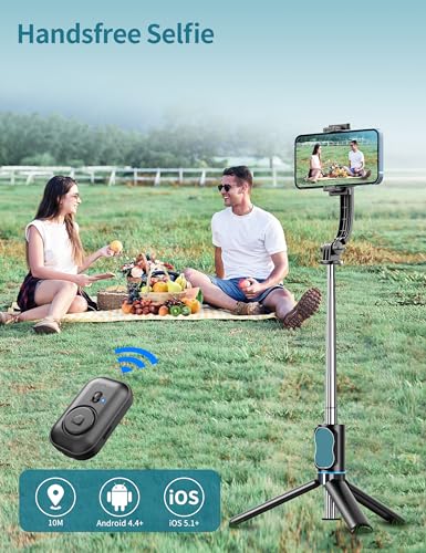 Selfie Stick, 41'' Extendable Phone Tripod Stand with Phone Holder & Detachable Remote, 360° Rotation Selfie Stick Tripod for Cell Phone Compatible with iPhone, Android, Samsung