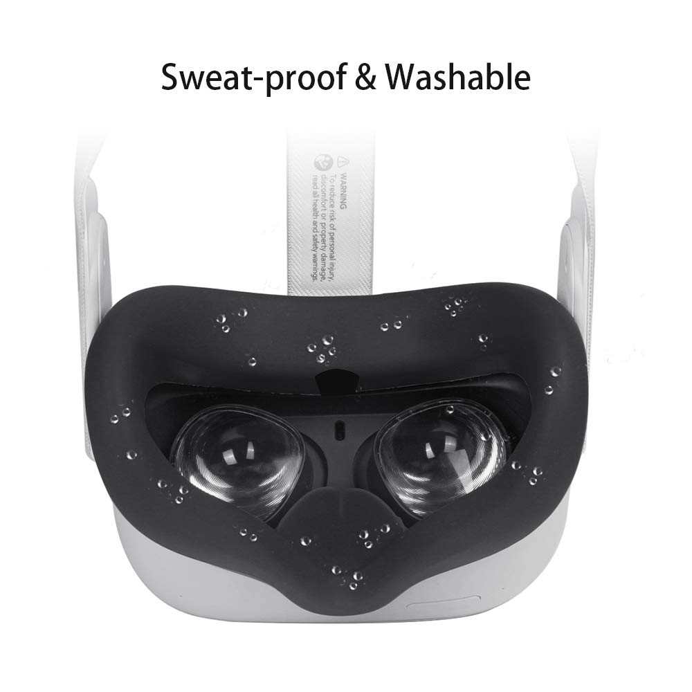 VR Face Cover for Oculus Quest 2, Sweatproof Silicone Face Pad Cushion & Lens Cover for Oculus Quest 2 VR Headset, Black
