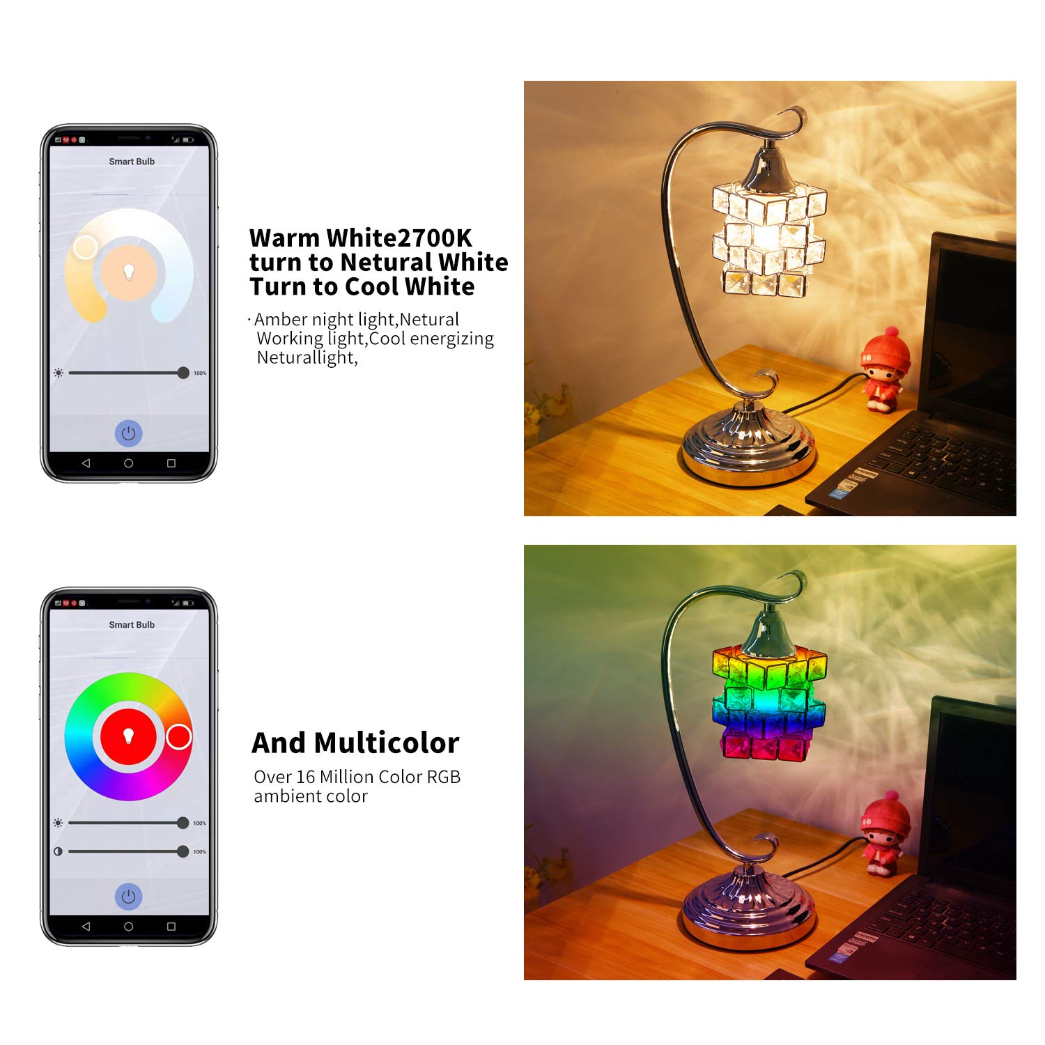 WIFZIG Smart Candelabra Bulb,E12 LED Candle Light Bulbs, 40W Equivalent For Ceiling Fan,Chandelier Bulb Work with Alexa&Google Home, 2700-6500K+RGB,App Control dimmable Candelabra 4W 370 Lumens(4Pack)