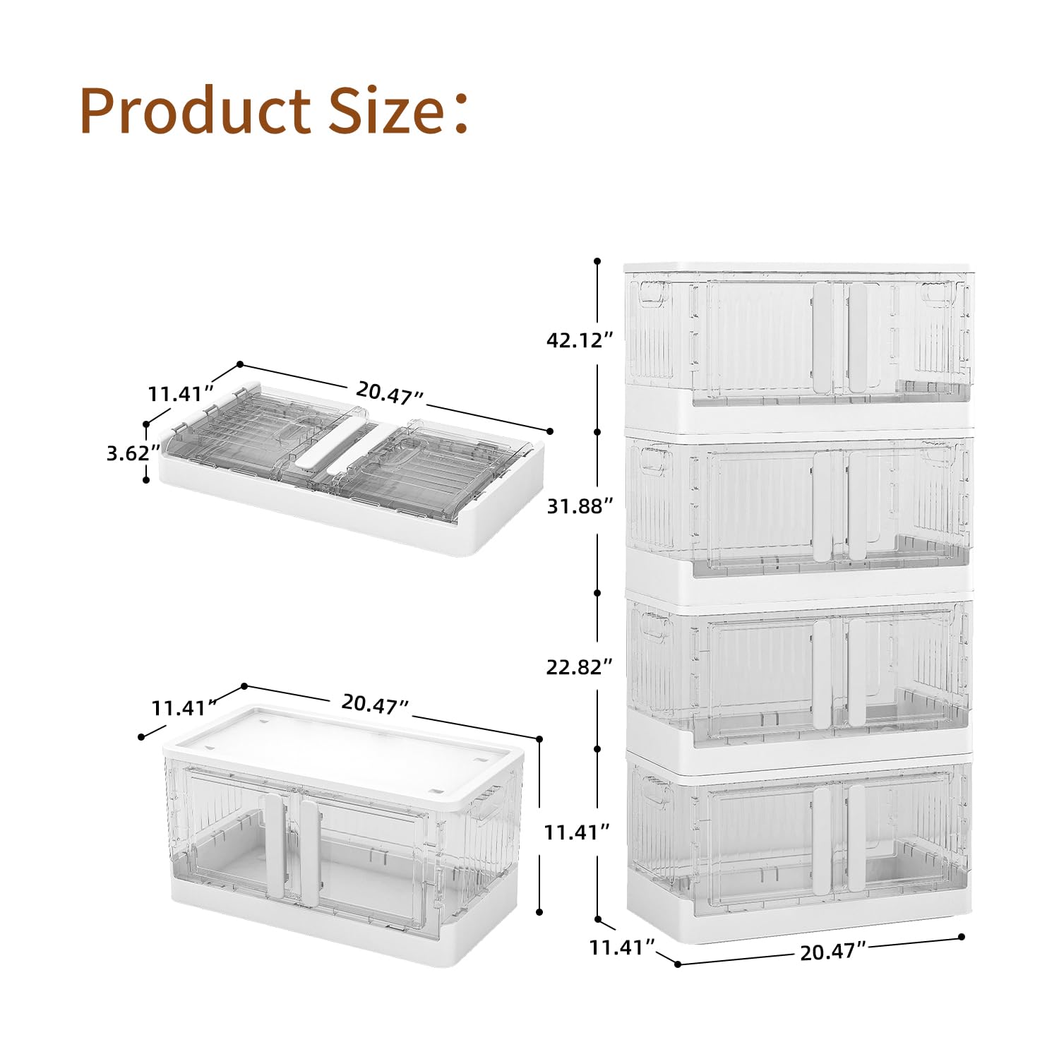 Storage Bins with Lids, 11 Gal Collapsible Storage Bins With Lids - Plastic Storage Bins with Lids, Large Closet Organizers and Storage, Double Door Stackable Storage Bins for Clothes (4 Pack)