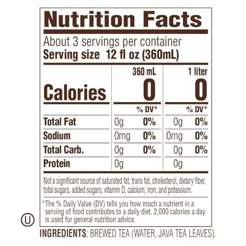 Tejava Original Unsweetened Black Iced Tea, 12 Pack, 1 Liter Glass Bottles, Non-GMO, Kosher, No Sugar or Sweeteners, No calories, No Preservatives, Brewed in Small Batches