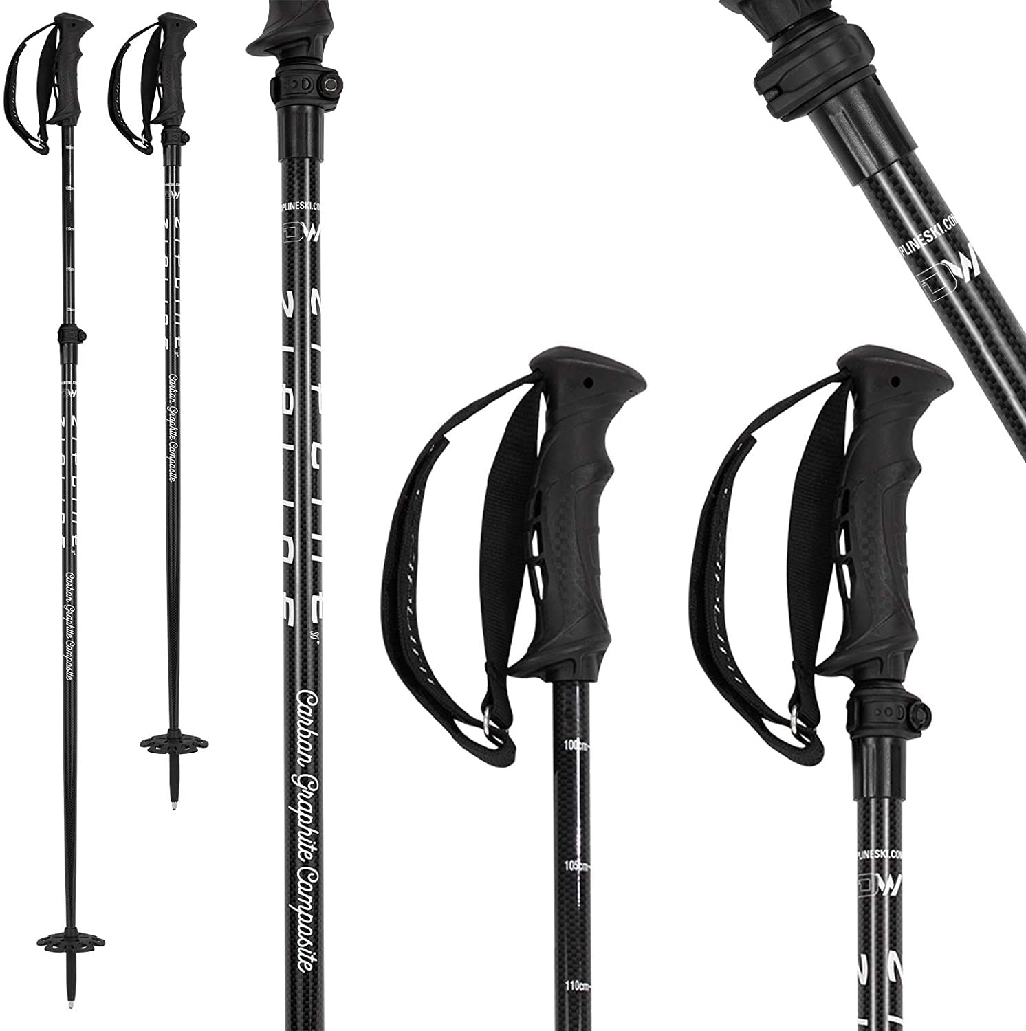 Zipline Blurr EXT - MRDW Collection - Adjustable Graphite Composite Ski Pole (100 cm - 130 cm - Regular Handle, Carbon Weave)