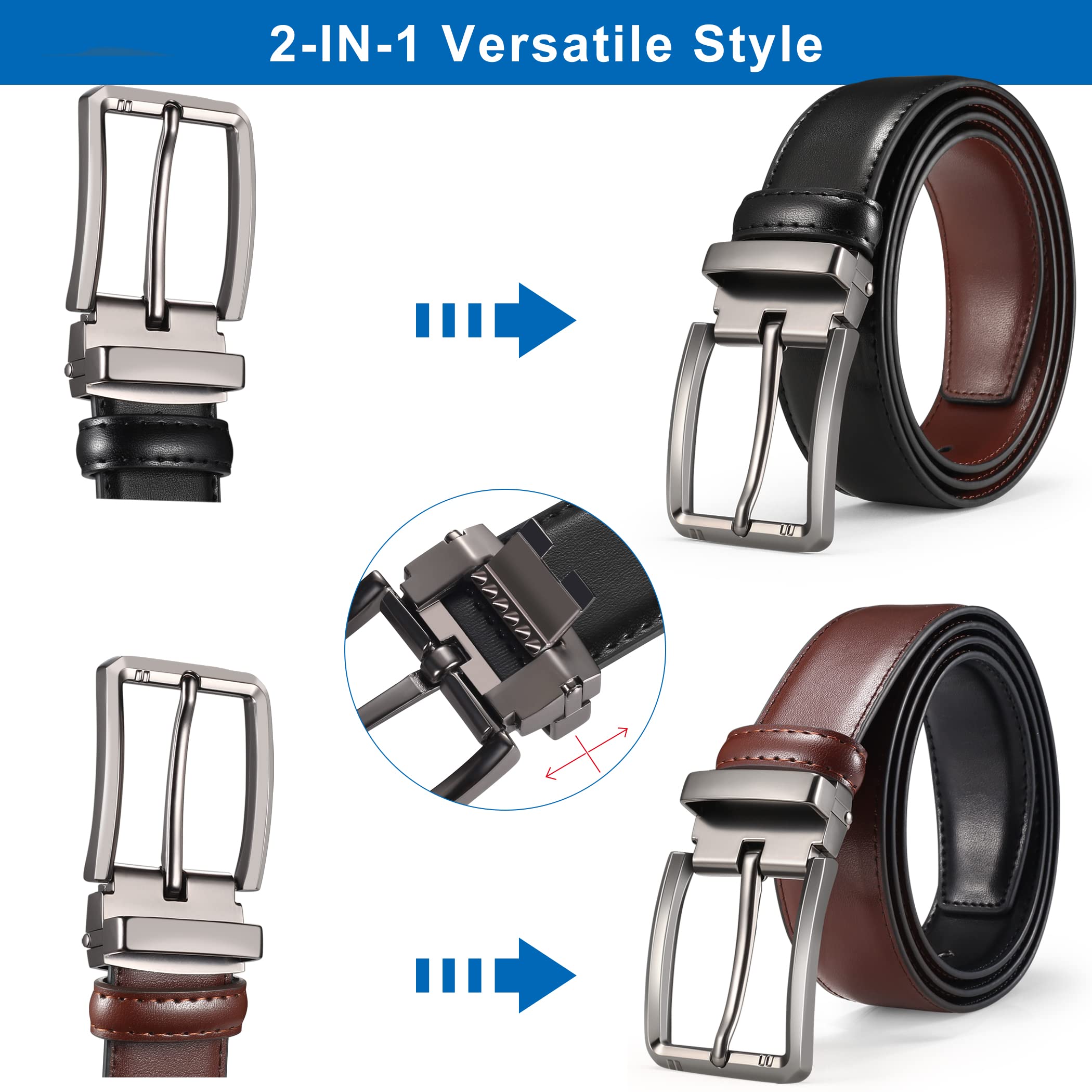 WLEAD Men's Belt, Reversible Leather Belt For Mens Work Business(Gift Box)