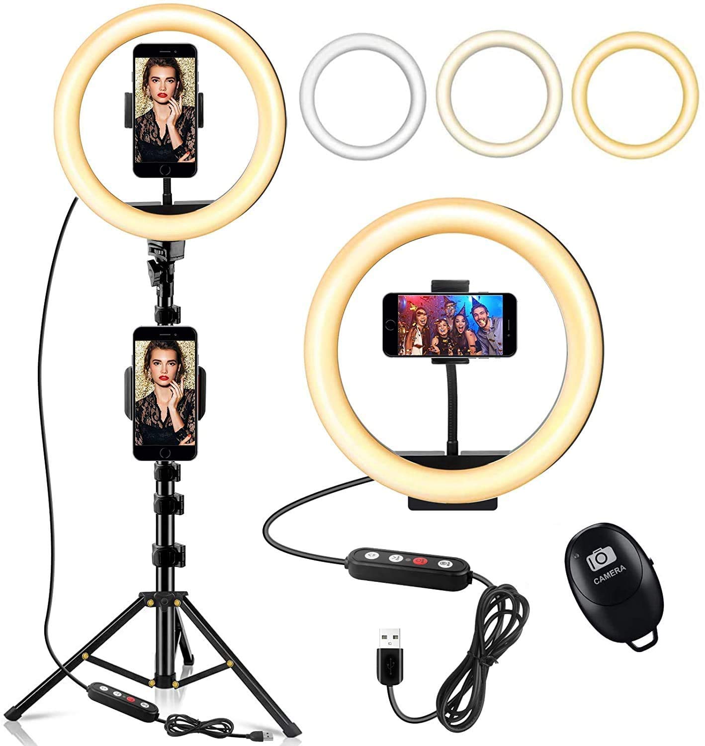 StillCool 10" Selfie Ring Light with 61" Extendable Tripod Stand & 2 Phone Holder for TikTok,YouTube,Vlog,Live Stream,Video Recording,Makeup,Take Photo,Reading,Working, Compatible with iPhone/Android