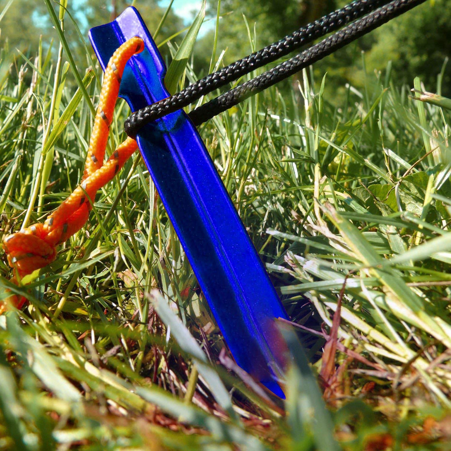 Tent Stake Pegs Pack of 10 with 44m Reflective Lines Ropes and 4 Line Cord Adjuster Stakes for Camping Hiking (Blue)