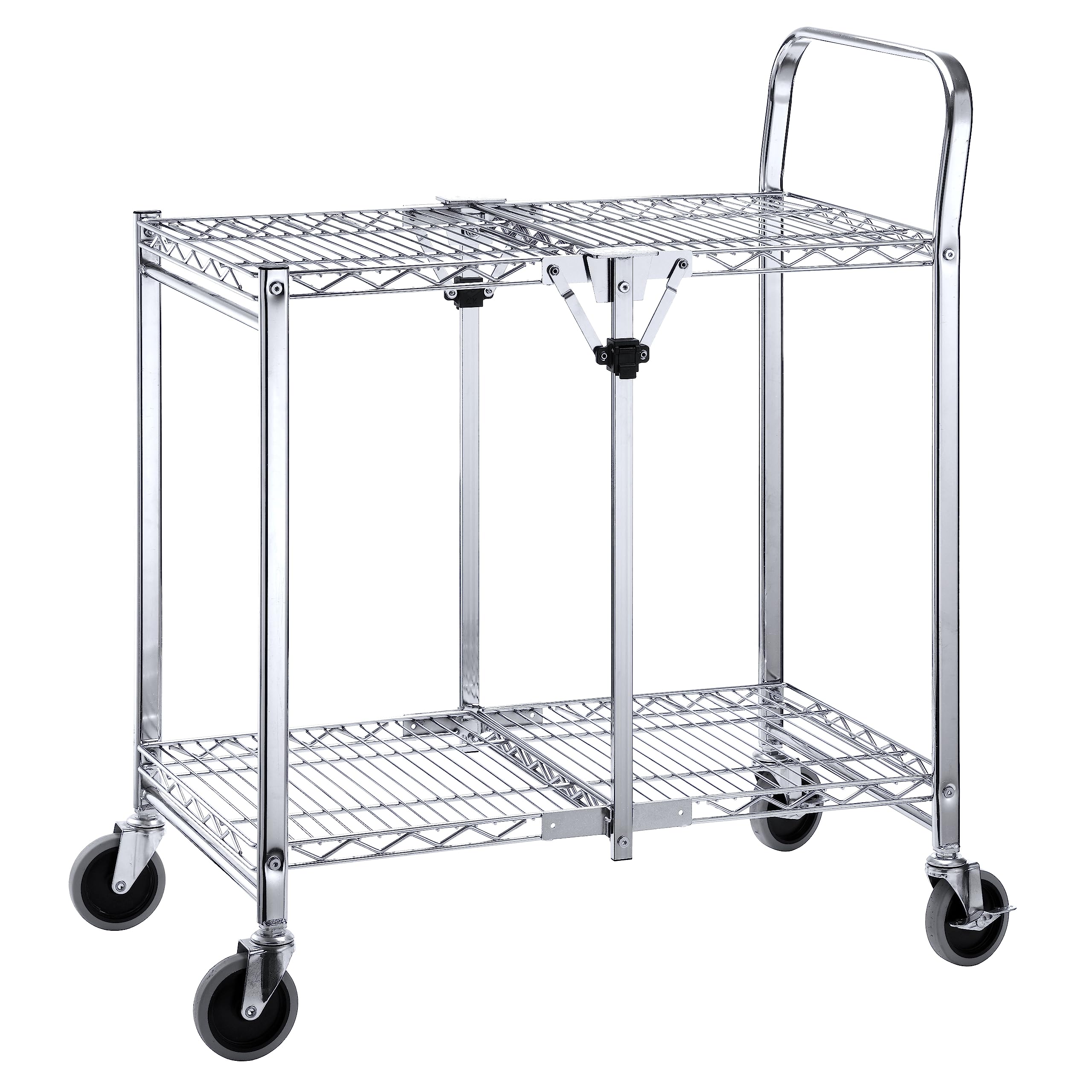 StorageMax 2 Tier Commercial Grade Heavy Duty Utility Cart | Holds up to 300lbs | Easy Foldable | Durable Chrome Plated Steel Heavy Duty Rolling Cart for Garage, Warehouse, Showroom and Office