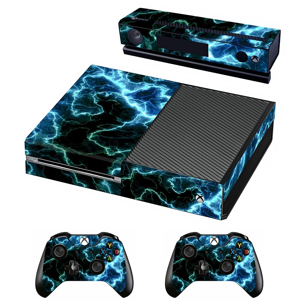 FOTTCZ Vinyl Skin for Xbox One Console, Sound Box & Controllers Only, Sticker Decorate and Protect Equipment Surface, Cyan Light