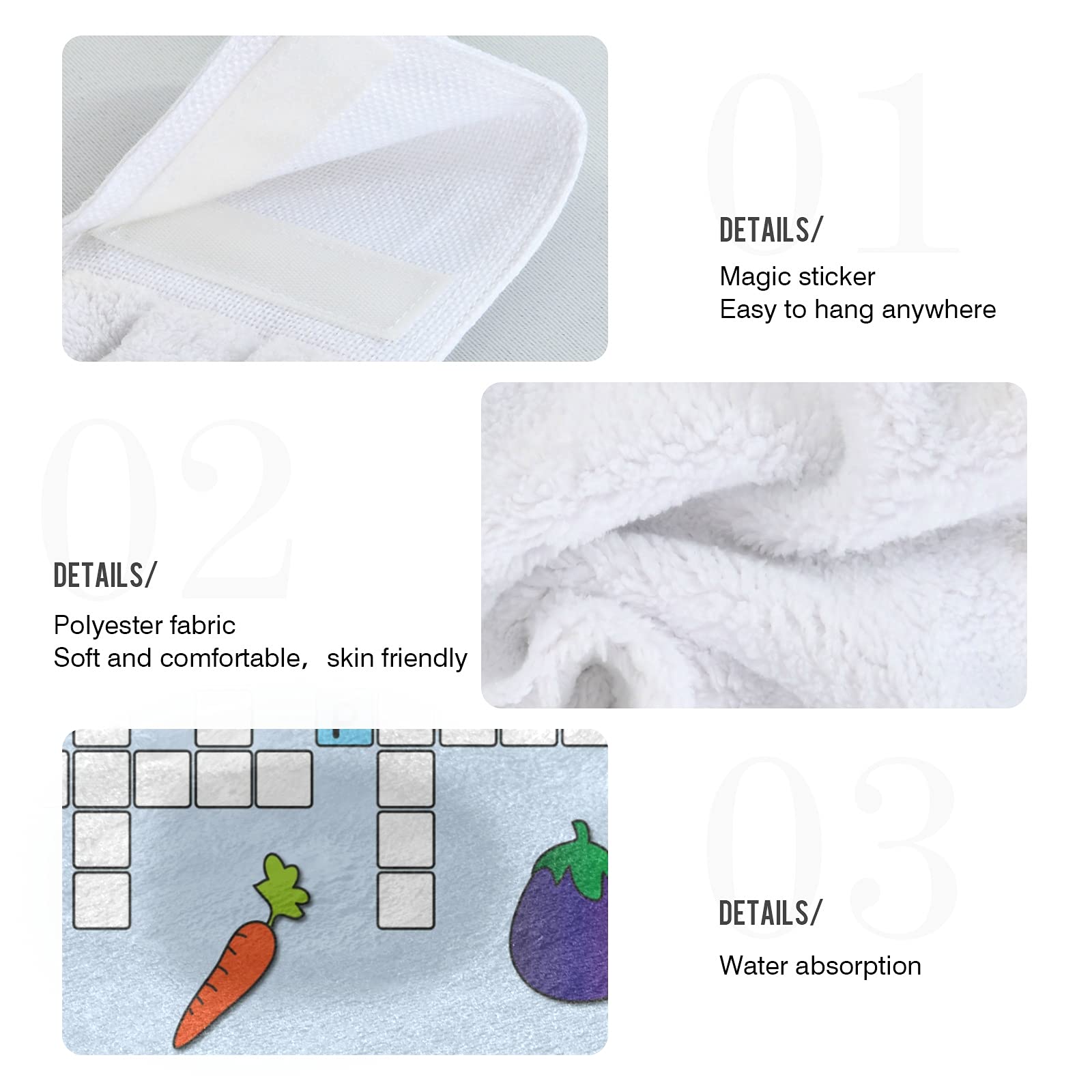 Vnurnrn Hand Towels for Kitchen 2 Pcs Hanging Kitchen Towels Set,Crossword Fruits Soft Absorbent Tea Bar Dish Cloths Bath Towel 123 for Bathroom Laundry Room