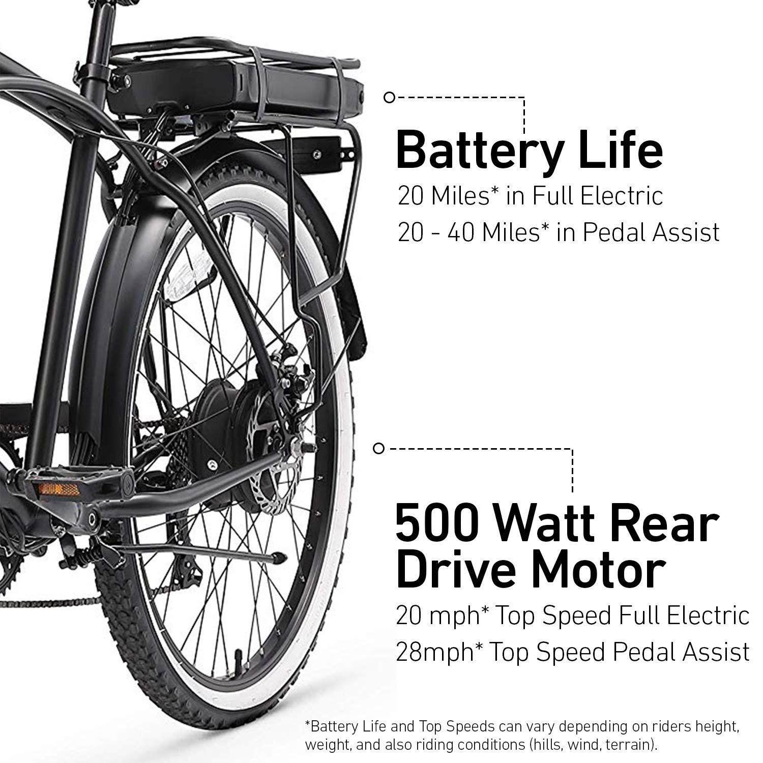 sixthreezero Around the Block Men's Electric Bicycle, 7-Speed Beach Cruiser eBike with Rear Rack, 500/250 Watt Motor, 26 Inch Wheels