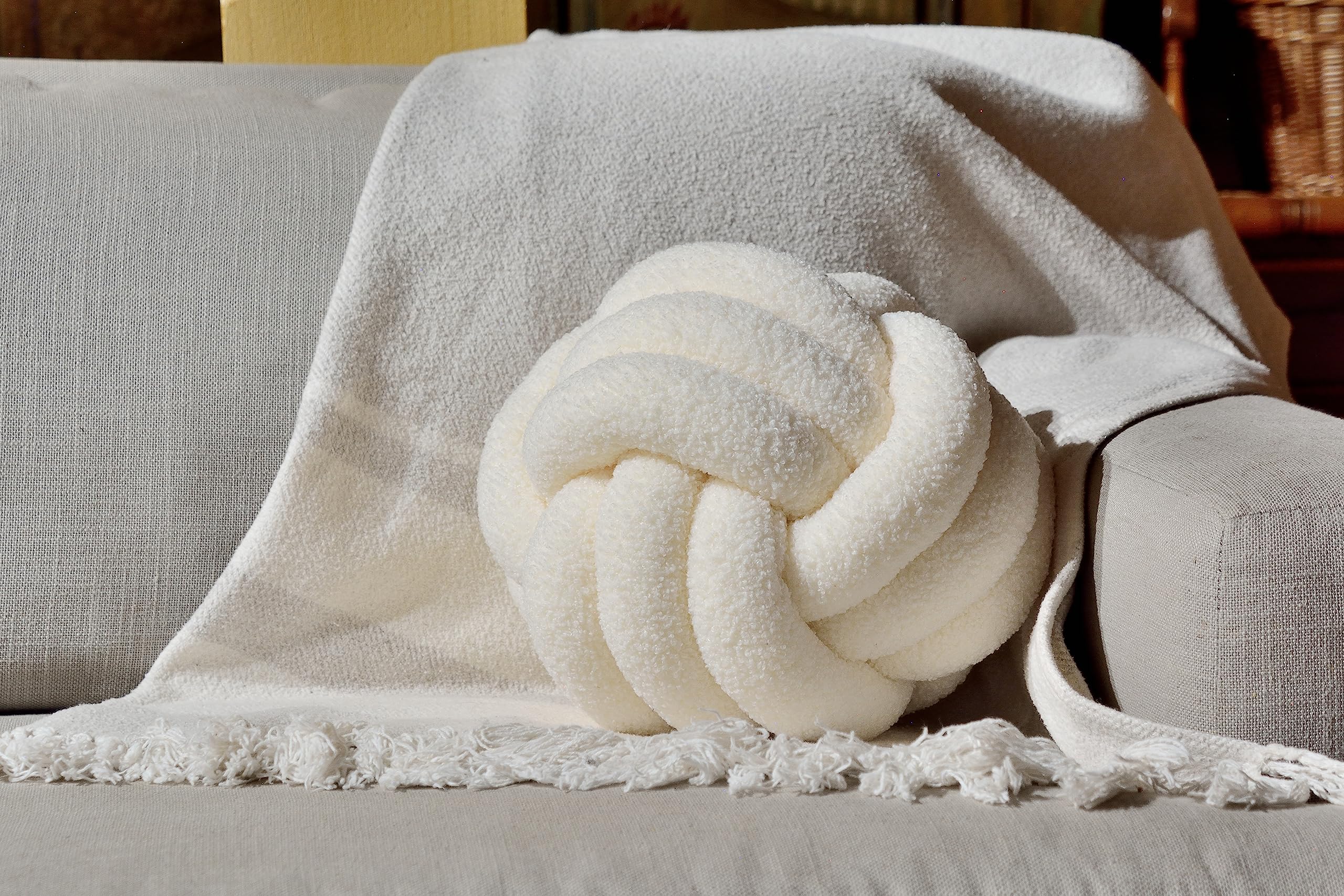 Search for Zen Knot Pillow Ball Decorative Throw Pillow 11 inch Soft Velvet Round Knotted Pillow for Home Couch Bedroom Office Sofa Decoration (Ivory)