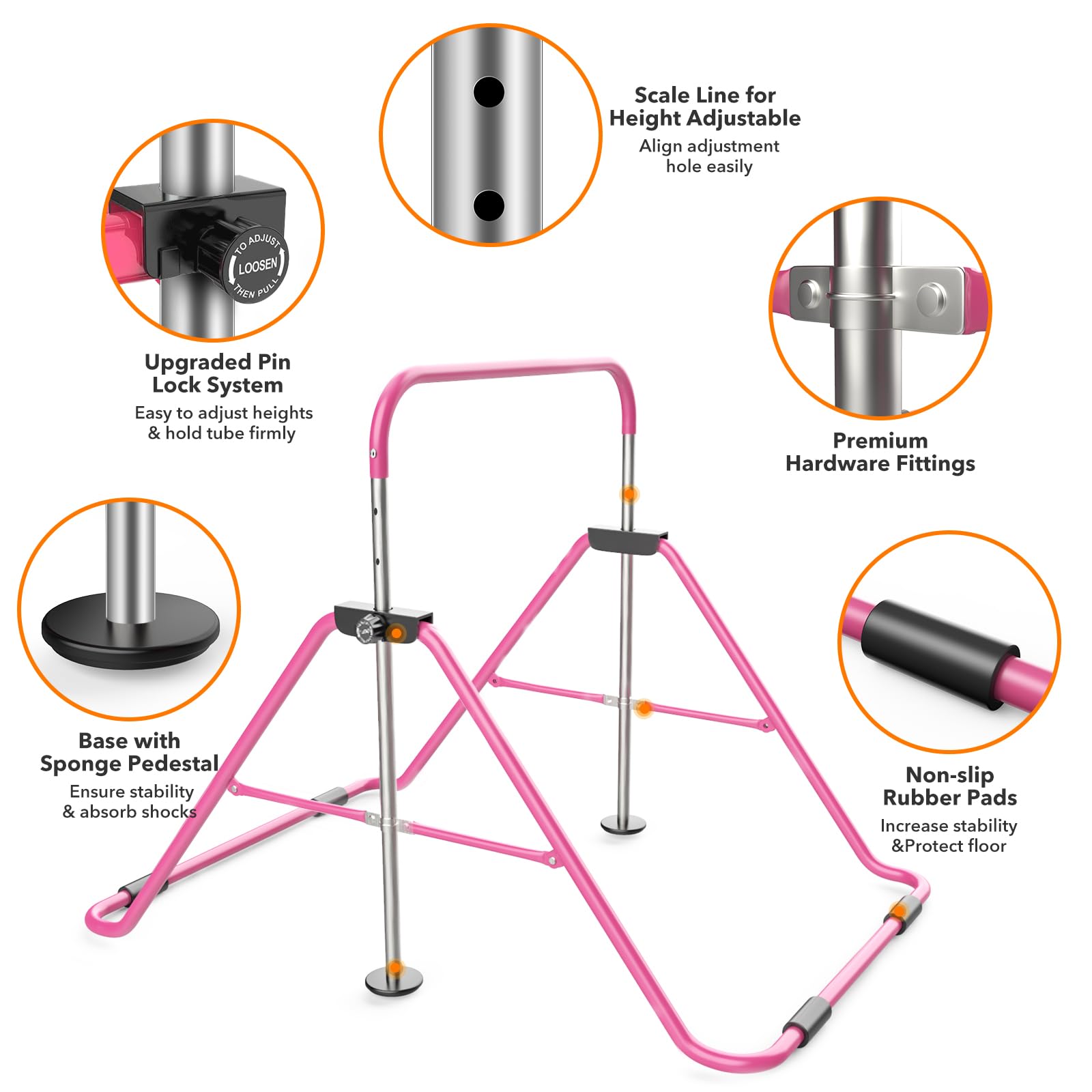 Safly Fun Gymnastics Bar for Kids, Adjustable Height Horizontal Bar Foldable Gymnastic Junior Training Bar Kip Bar for Home Using Gymnastics Equipment Indoor