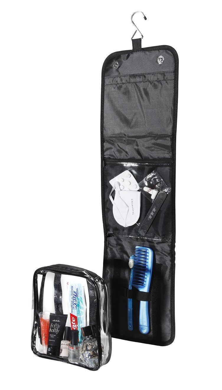 Travel hang up wash bag with 20x20x5cm detachable toiletry bag perfect for cabin hand luggage (Black)