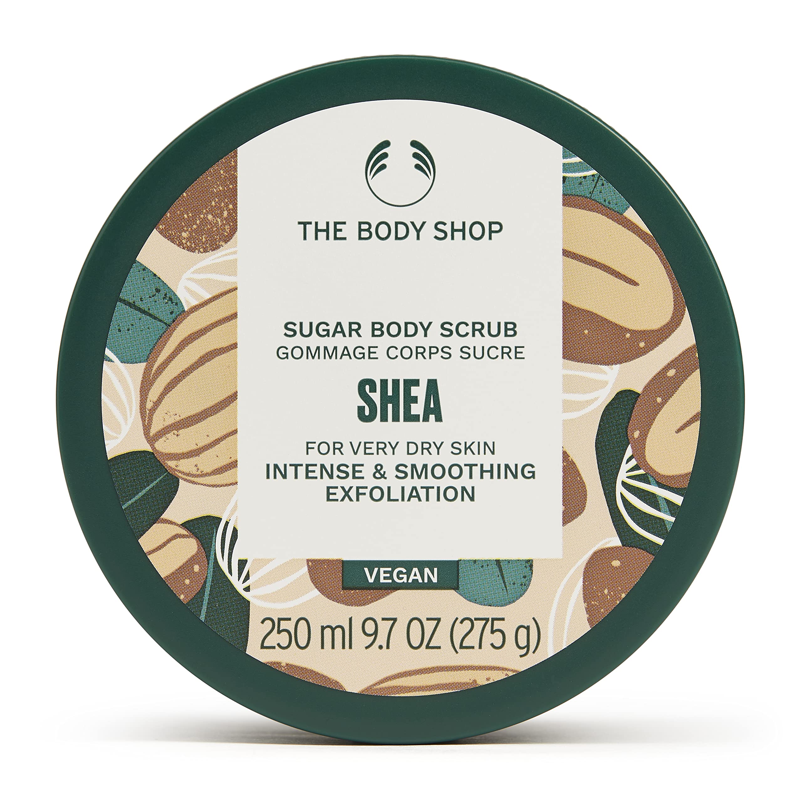 The Body Shop Shea Exfoliating Sugar Body Scrub – Refreshes and Cools with a Delicately Nutty Scent – Vegan – 1.7 oz
