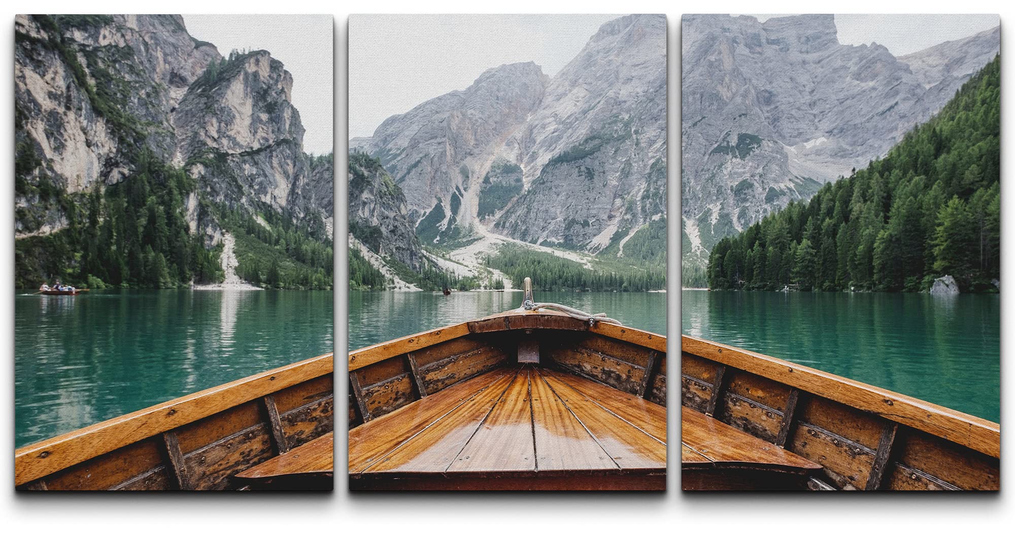wall26 - 3 Piece Canvas Wall Art - Boat Cruising a Mountain Lake - Modern Home Art Stretched and Framed Ready to Hang - 24"x36"x3 Panels