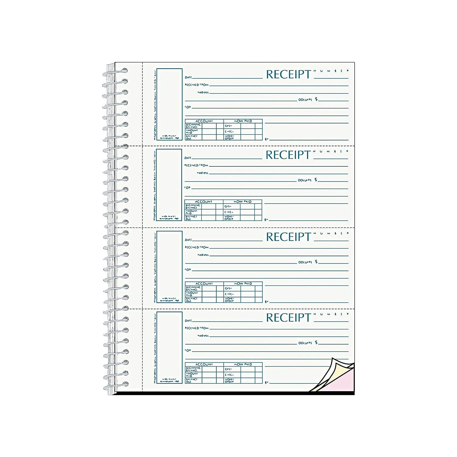 Rediform S16444WCL Spiralbound Unnumbered Money Receipt Book 2 3/4 x 7 Three-Part 120 Sets/Book