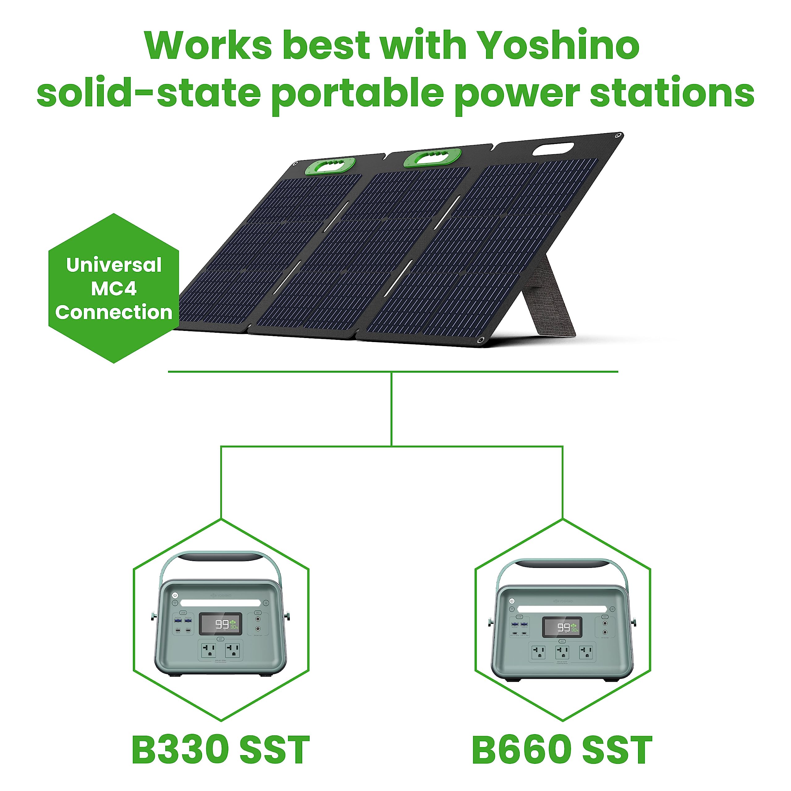 Yoshino Foldable Portable Solar Panel with Adjustable Kickstand for Electric Solar Generators, Waterproof IP67, Off-Grid, Camping, Overland, Trailer, RV Accessories, Emergency (100 Watts)