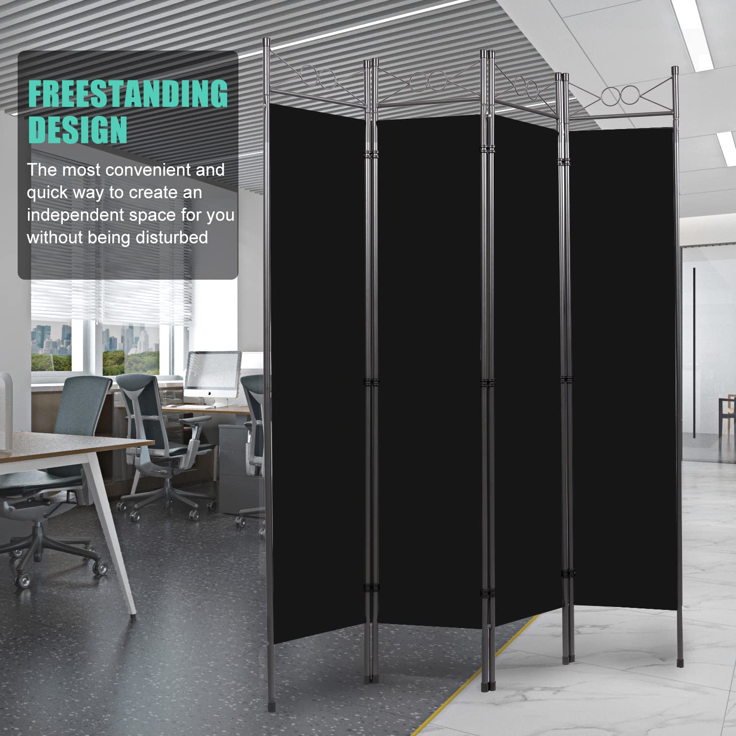 Room Divider 4 Panel Tall Room Dividers and Folding Privacy Screens, 6 Ft Indoor Divider Room Fabric Panel W/Matel Frame, Freestanding Wall Divider Screen Partition Room Dividers for Bedroom Office