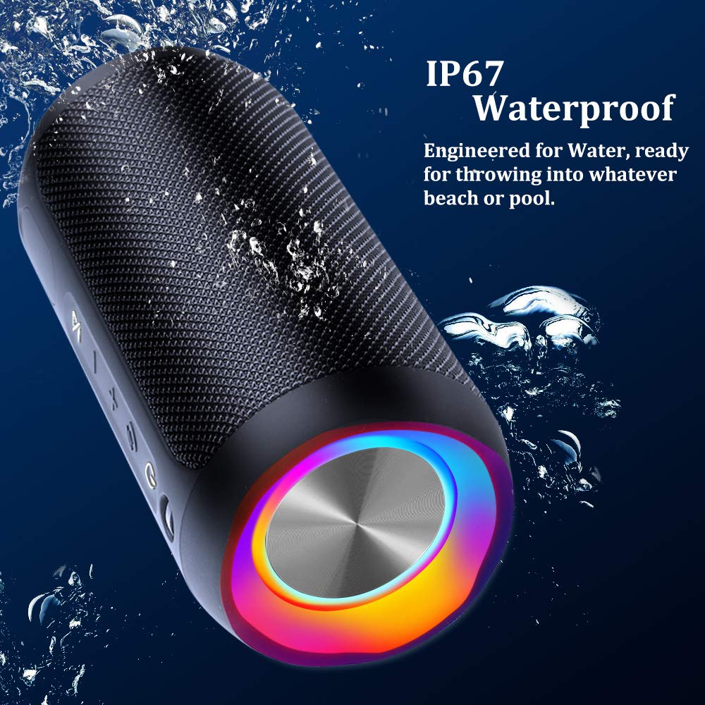 Wireless Speaker Bluetooth, COOCHEER 24W Bluetooth Portable Speaker with Party Light, IP67 Waterproof Portable Wireless Speakers for Outdoor, TWS, 20+Hour Playtime, Built-in mic,Dustproof