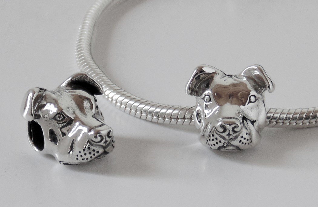 Sterling Silver Peaceful Pit Bull Charm for European Style Snake Bracelets