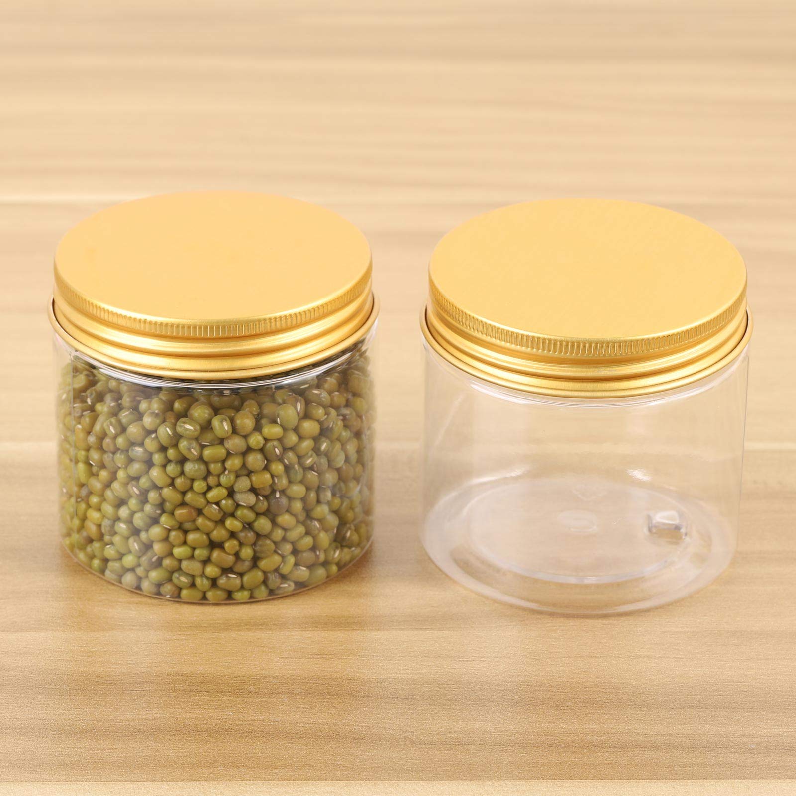 Tecbeauty 12-Pack 280ml Clear Plastic Slime Jars with Lids, Refillable Empty Round Containers for Cosmetics, Lotions, Gold