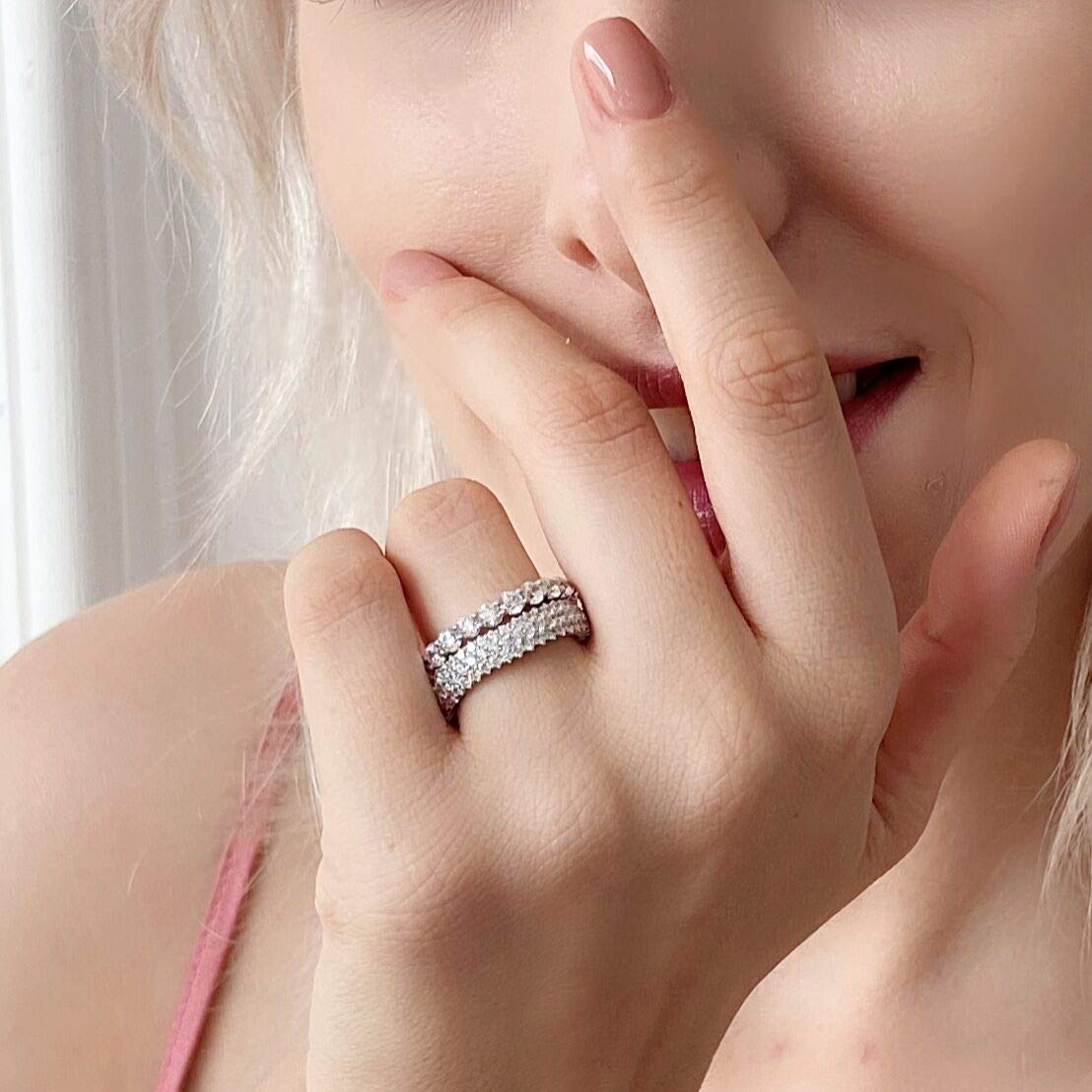 Sterling Silver 2.53 Ctw Thick Full Eternity Band Round-Cut 3mm Wide Bridal Wedding Band Cubic Zirconia (7)
