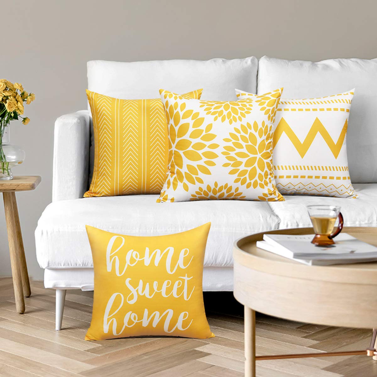 Yastouay Decorative Modern Pillowcases Home Sweet Home Cushion Covers 18 x 18 inch Geometric Throw Pillow Covers for Couch Sofa Bedroom, Yellow