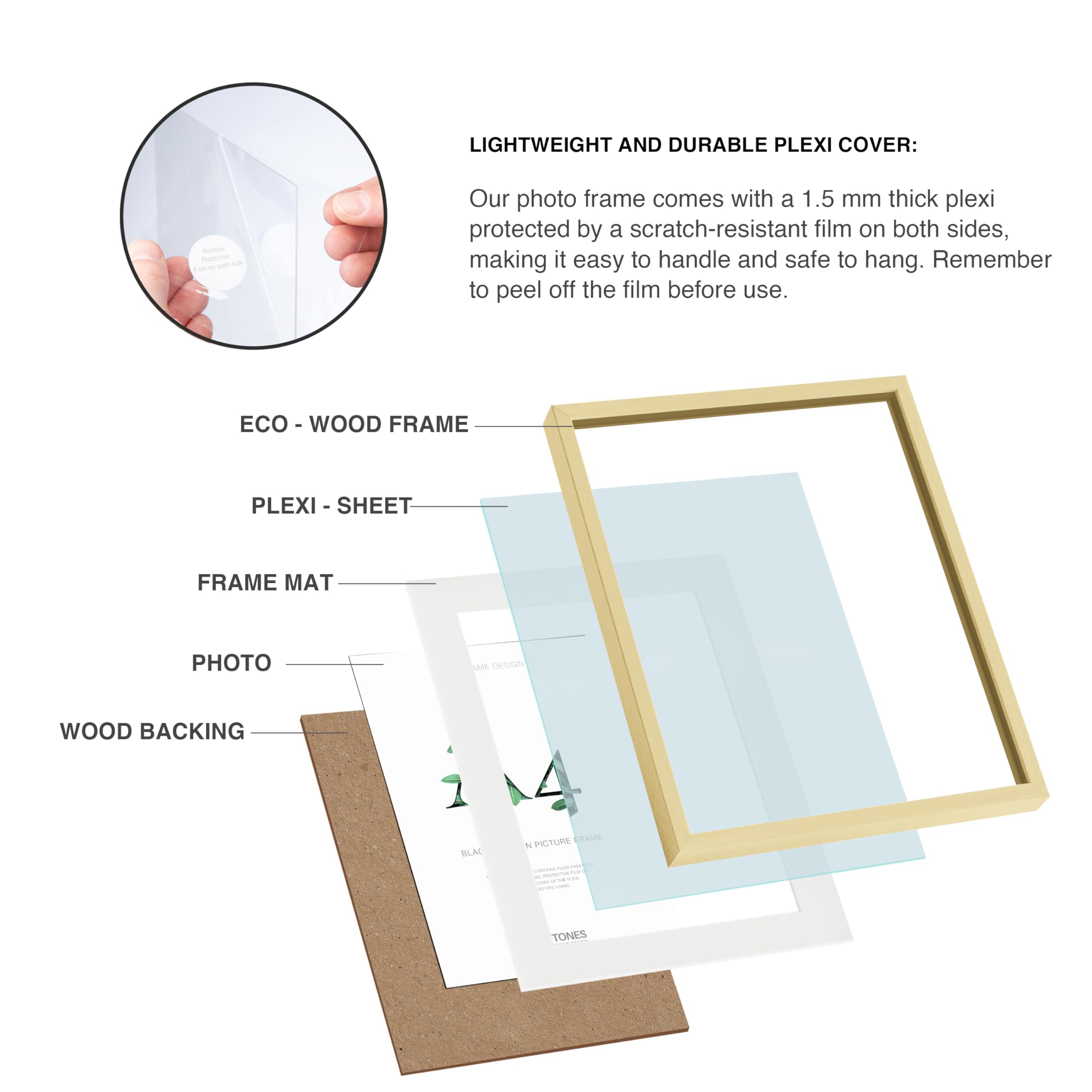 TONES FRAME DESIGN 11x14 Natural Wood Frame with 8x10 Mat, Set of 2 Picture Frames, Solid Wood Venner Finish, and Plexiglass Front for Poster Gallery Wall Home Decor
