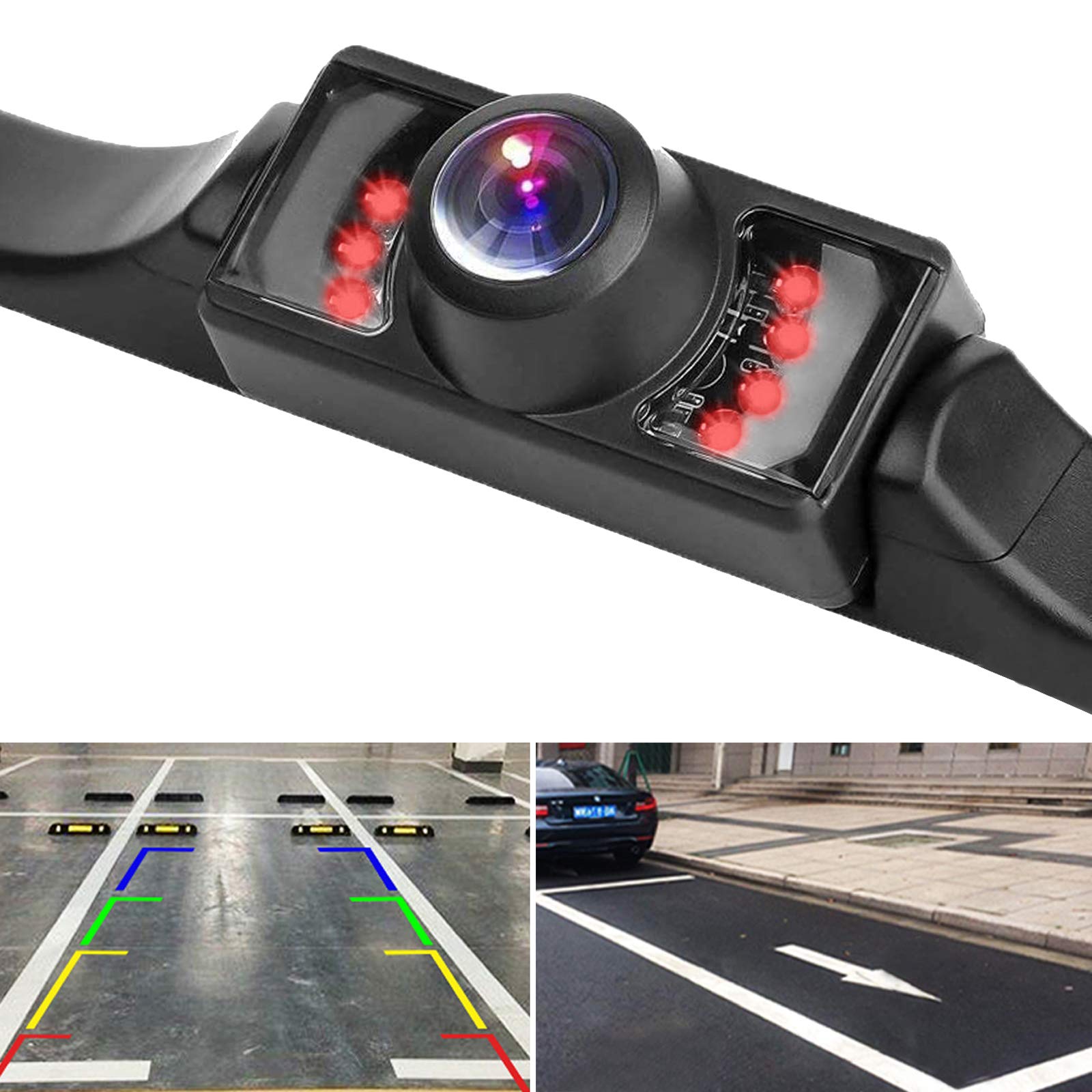 Vehicle License Plate Backup Camera - Car Rear View Camera,REOTECH Automotive Backing Camera 120° View Angle Waterproof 7 LED Night Vision Reversing Camera for Trucks/SUV/RV/Pickup/Vans