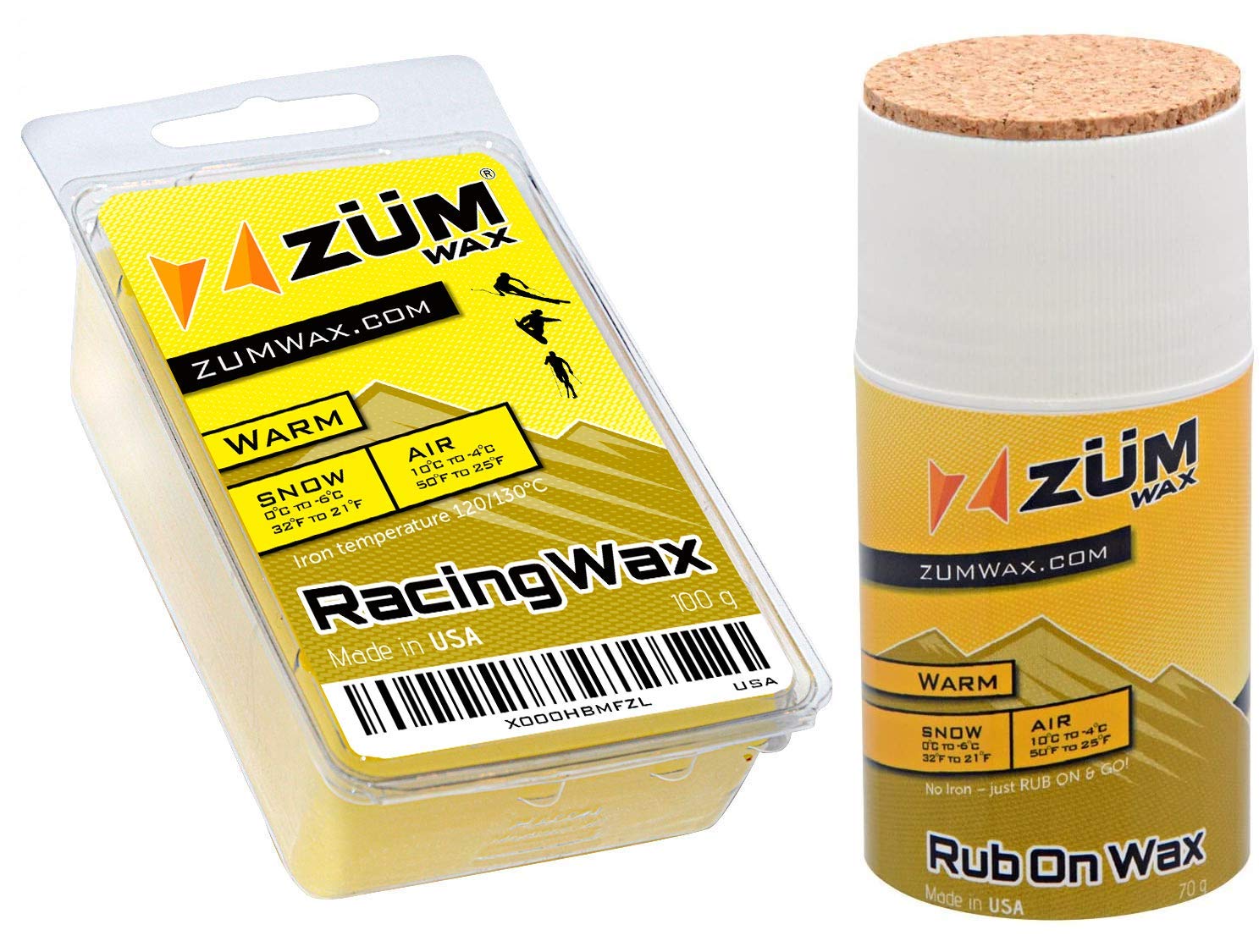 ZUMWax Ski/Snowboard/Nordic/Cross-Country Racing Wax Bundle - Warm Temperature Iron ON & RUB ON Waxes