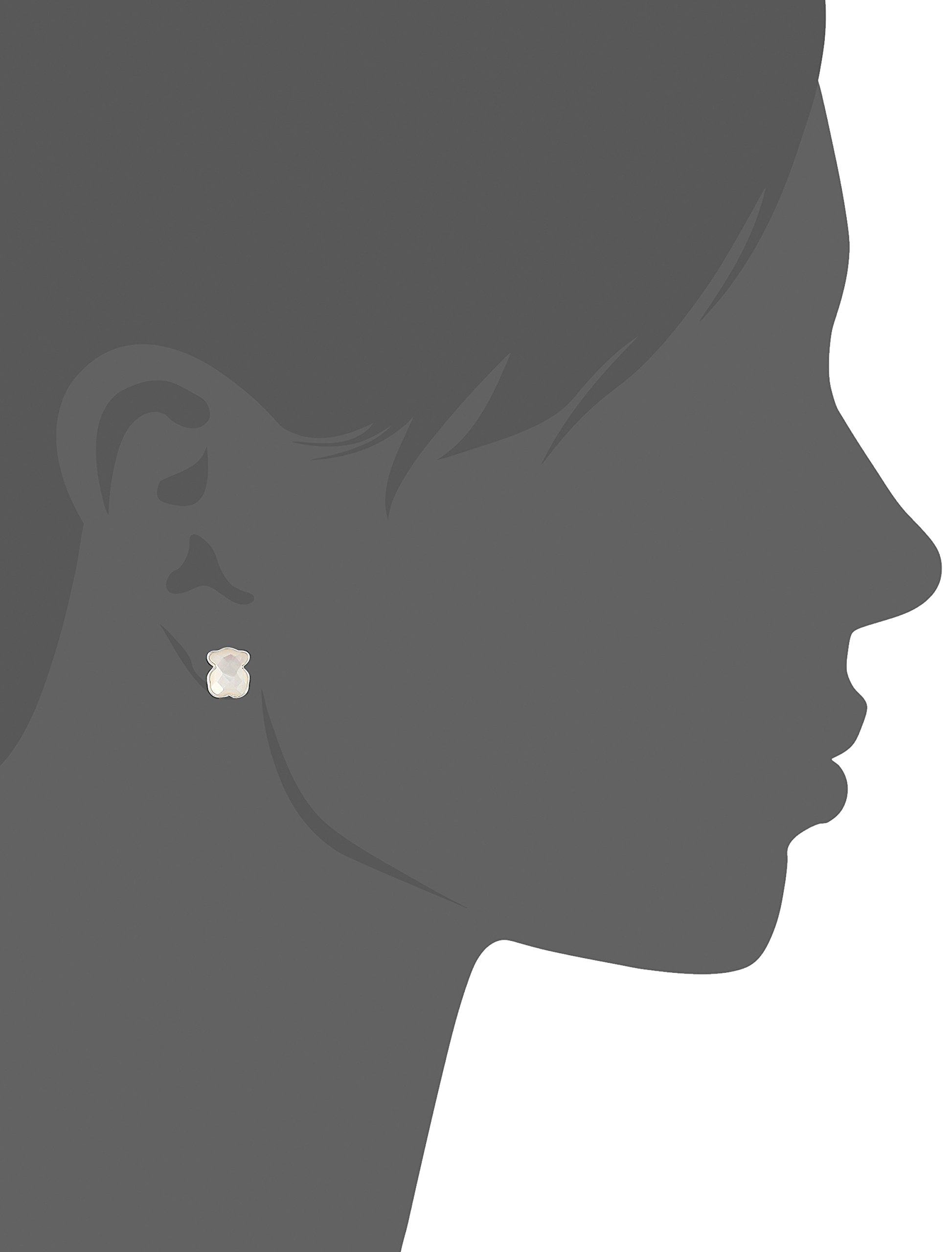 TOUS Jewelry "Icon Black and White" Sterling Silver with Mini Mother-of-Pearl Bear Stud Earrings