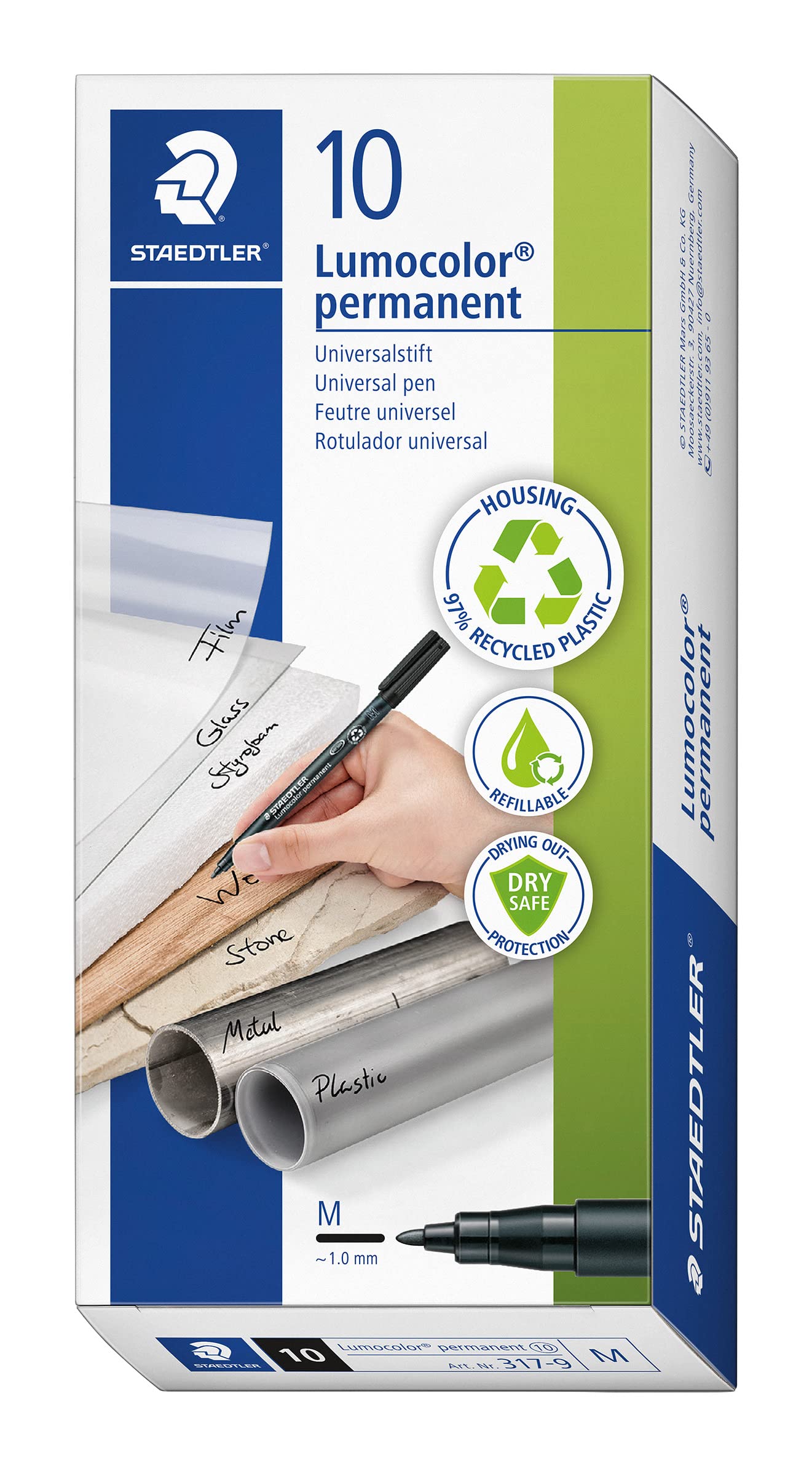 Staedtler Lumocolor Universal Pen, Medium, Felt Tip, Permanent Marker, 1.0mm, Black 317-8