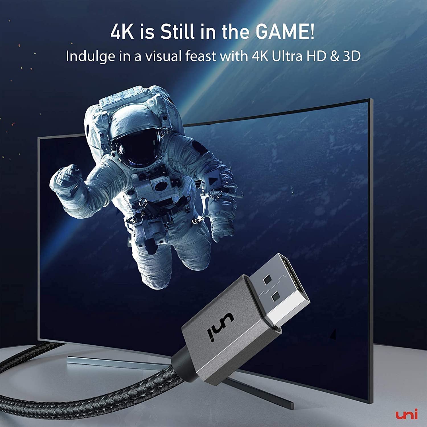 uni 4K 60Hz Displayport Cable 3.3 ft [2K@165Hz / 144Hz], Sturdy Nylon Braided DP 1.2 Cable (20 Pin Inactive), Dislay Port Cable, for Graphics Cards, Gaming Monitors, Computers - Grey