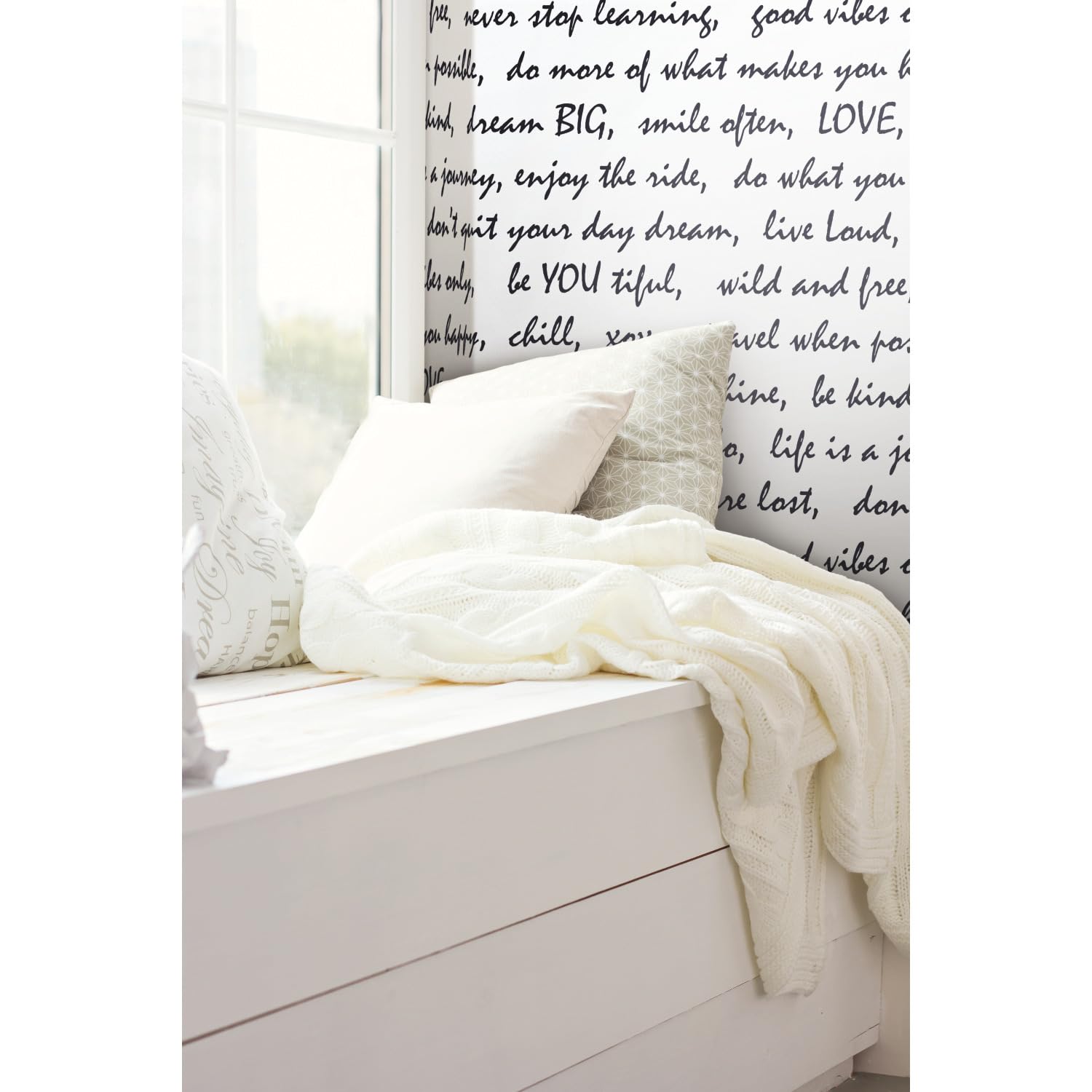 RoomMates RMK9005WP Black Dream Big Script Peel and Stick Wallpaper 20.5" x 16.5 feet