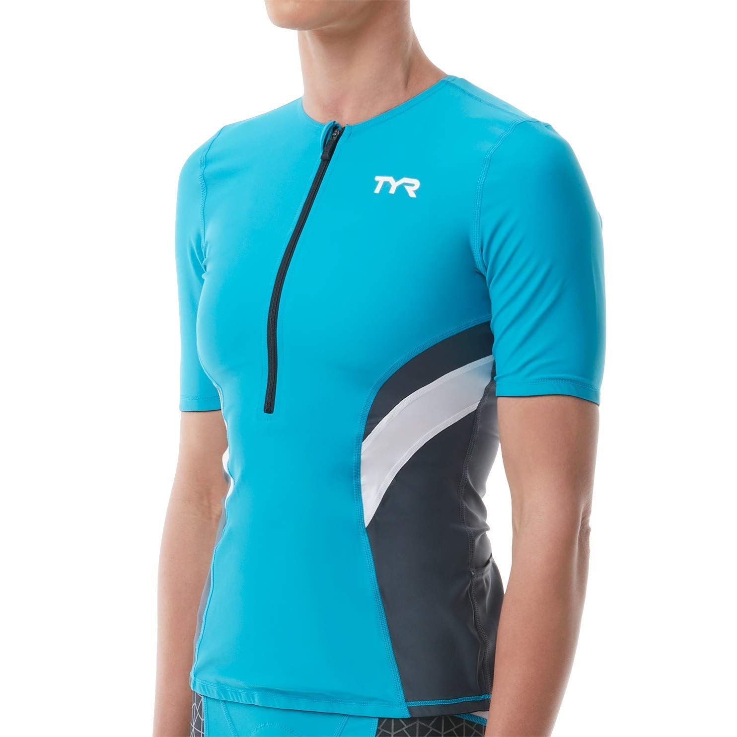 TYR TSSCOF6A582M Women's Comp S/S Top Turq/Grey/White M