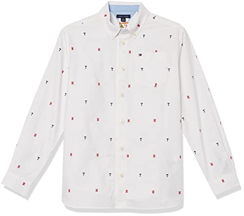 Tommy Hilfiger Boys Boys' Adaptive Th Monogram Woven with Magnetic Closure Button Down Shirt, Bright White, X-Small US