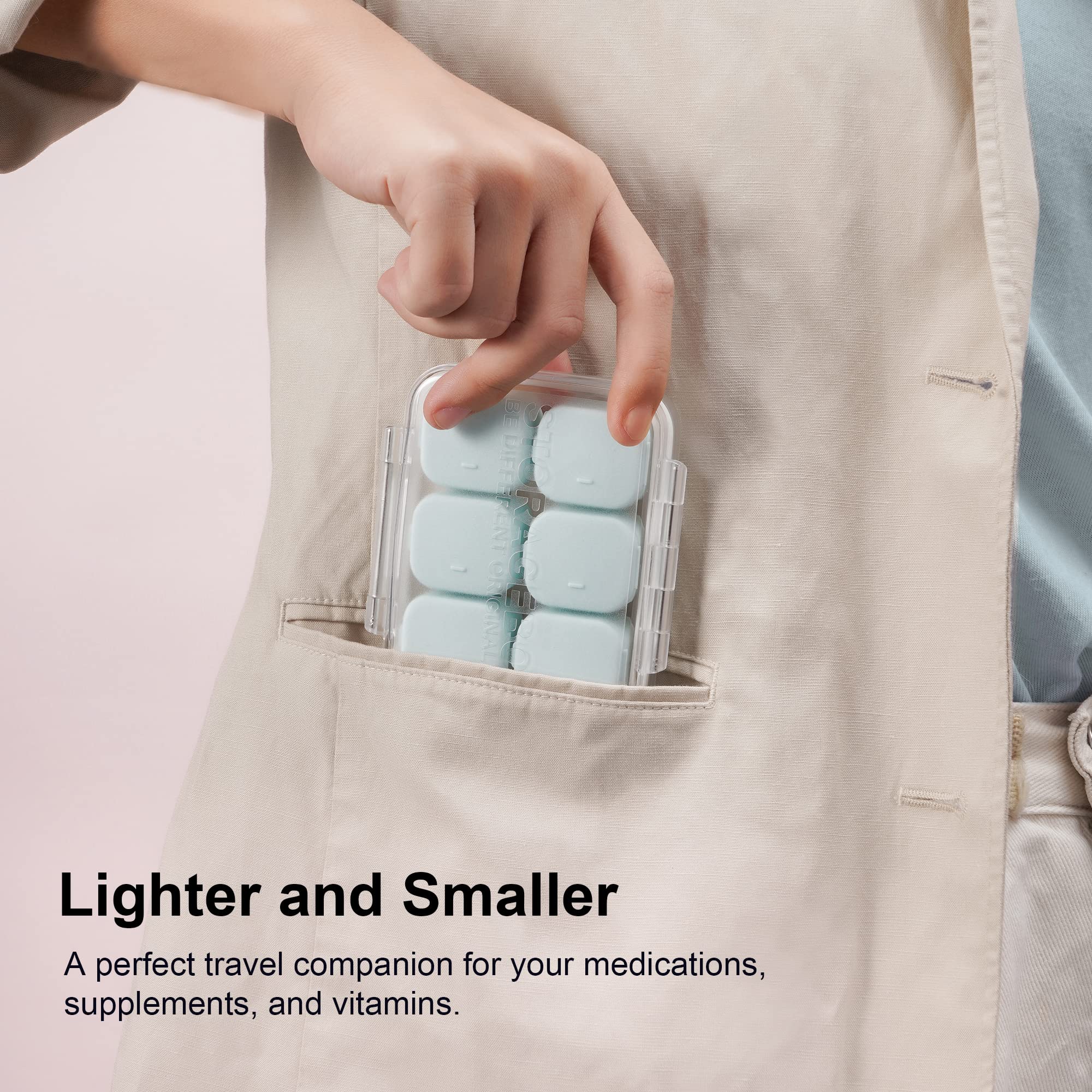 UNI-AOSA 2 Pack 4/5/6 Compartment Travel Pill Organizer,10 Inner Boxes Free Combination Pill Box,Moisture-Proof Pill Holder for Purse,BPA Free Pill Case for Medication,Vitamin -(Blue+Pink)