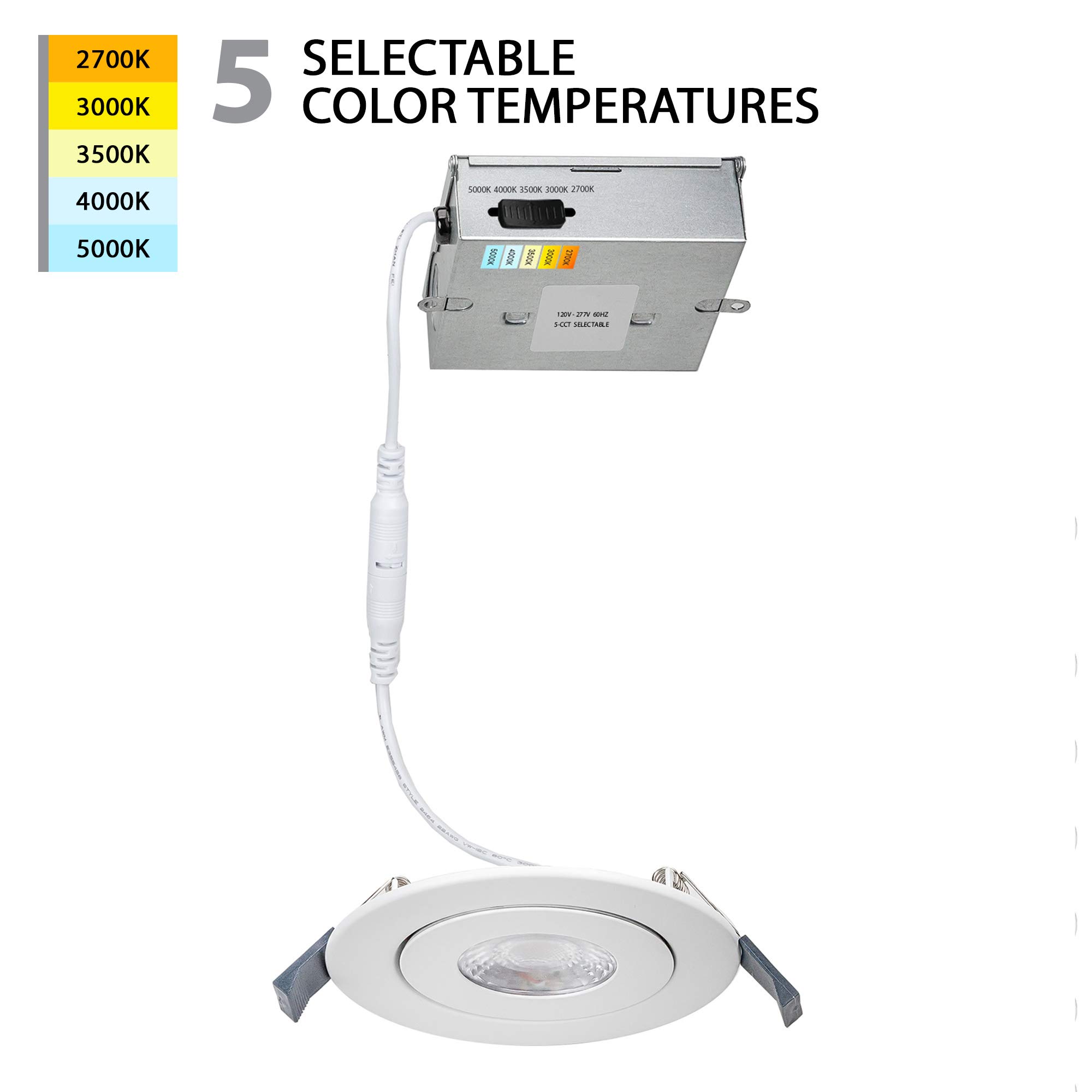 WAC Lighting, Lotos 6in LED Round Adjustable 5-CCT Selectable 2700K-3000K-3500K-4000K-5000K Recessed Kit in White (Pack of 6)