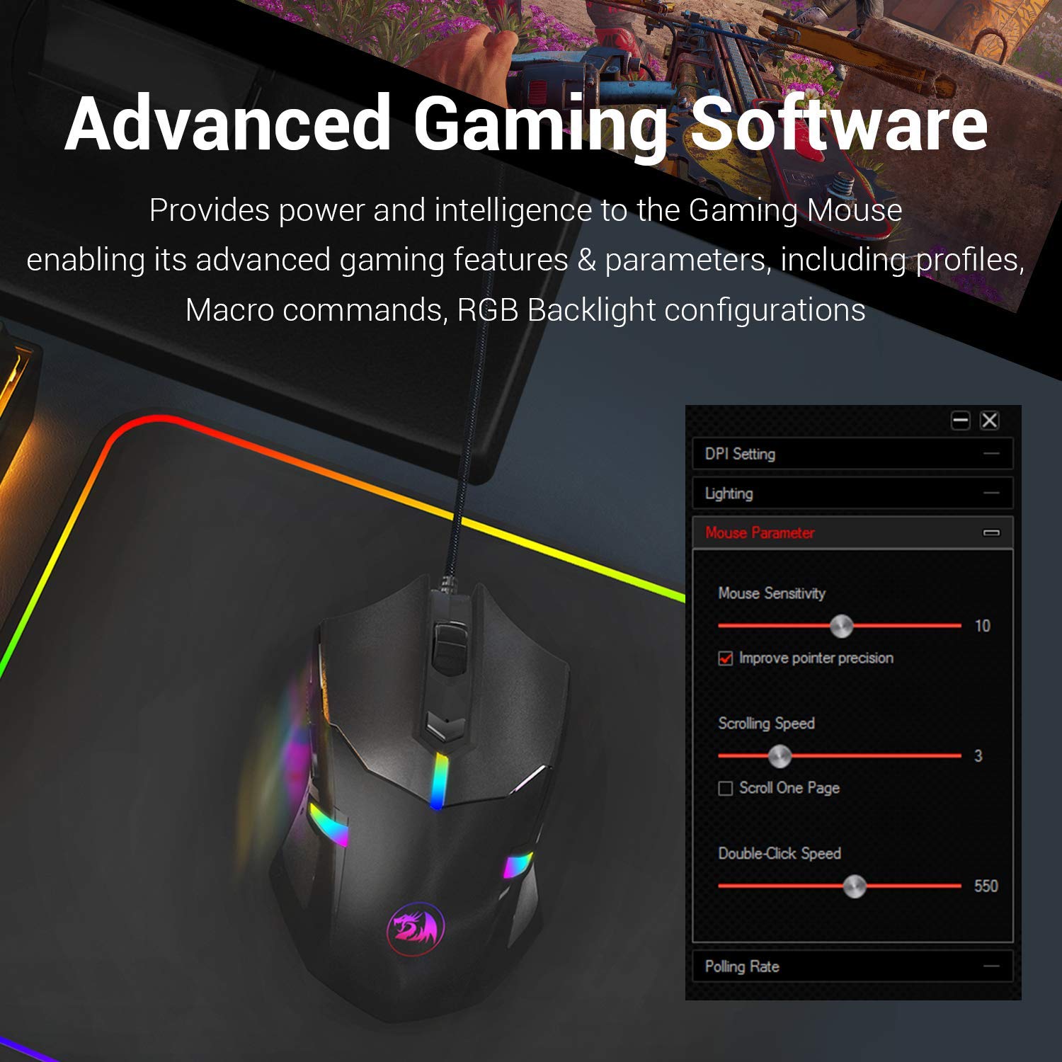 Redragon M601 Gaming Mouse Wired with red led, 3200 DPI 6 Buttons Ergonomic CENTROPHORUS Gaming Mouse for PC