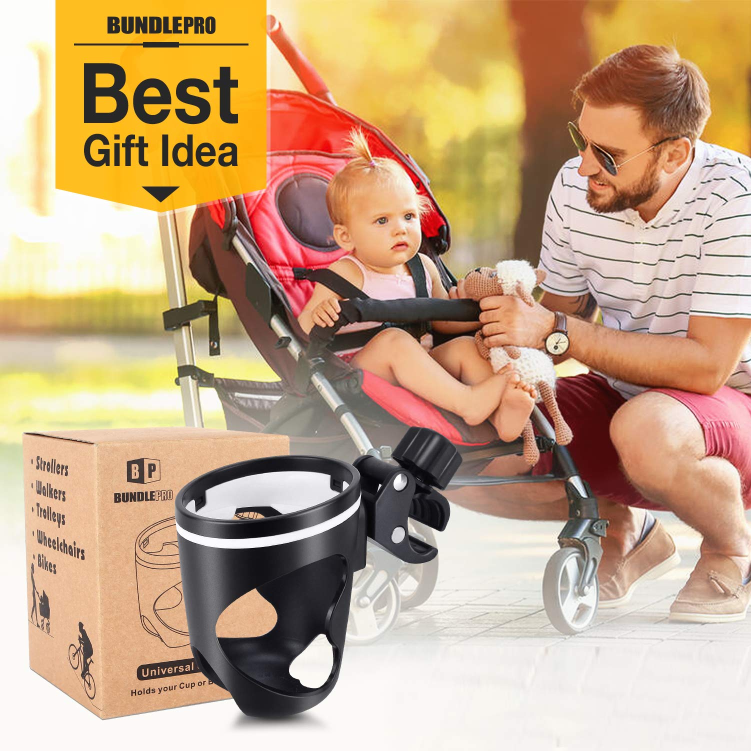 Stroller Drink Holder, Universal Cup Holders for Bikes, Trolleys or Walkers, Fits Most Cups