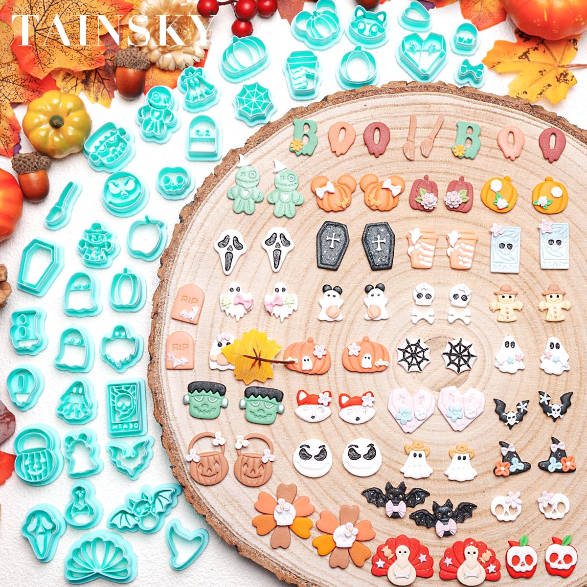 TAINSKY Halloween Polymer Clay Cutters Set for Halloween Earrings Making, 36 Shapes Clay Earring Cutters, Pumpkin Clay Cutters for Polymer Clay Jewelry, Ghost Clay Cutters for Earrings Making
