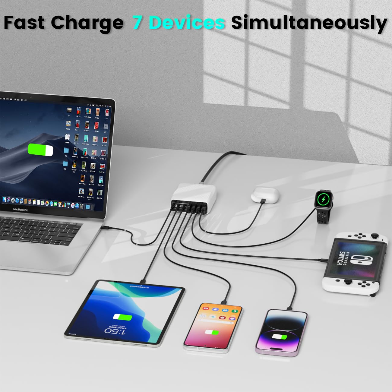 USB C Charger,210W USB C Charging Station 7-Port Fast Charger USB C Charger Block 65W USB-C Laptop Charger USB C And A For MacBook Pro/Air, Pad Series,iPhone 14/13/Pro/13Pro Max/12 Samsung Galaxy Note