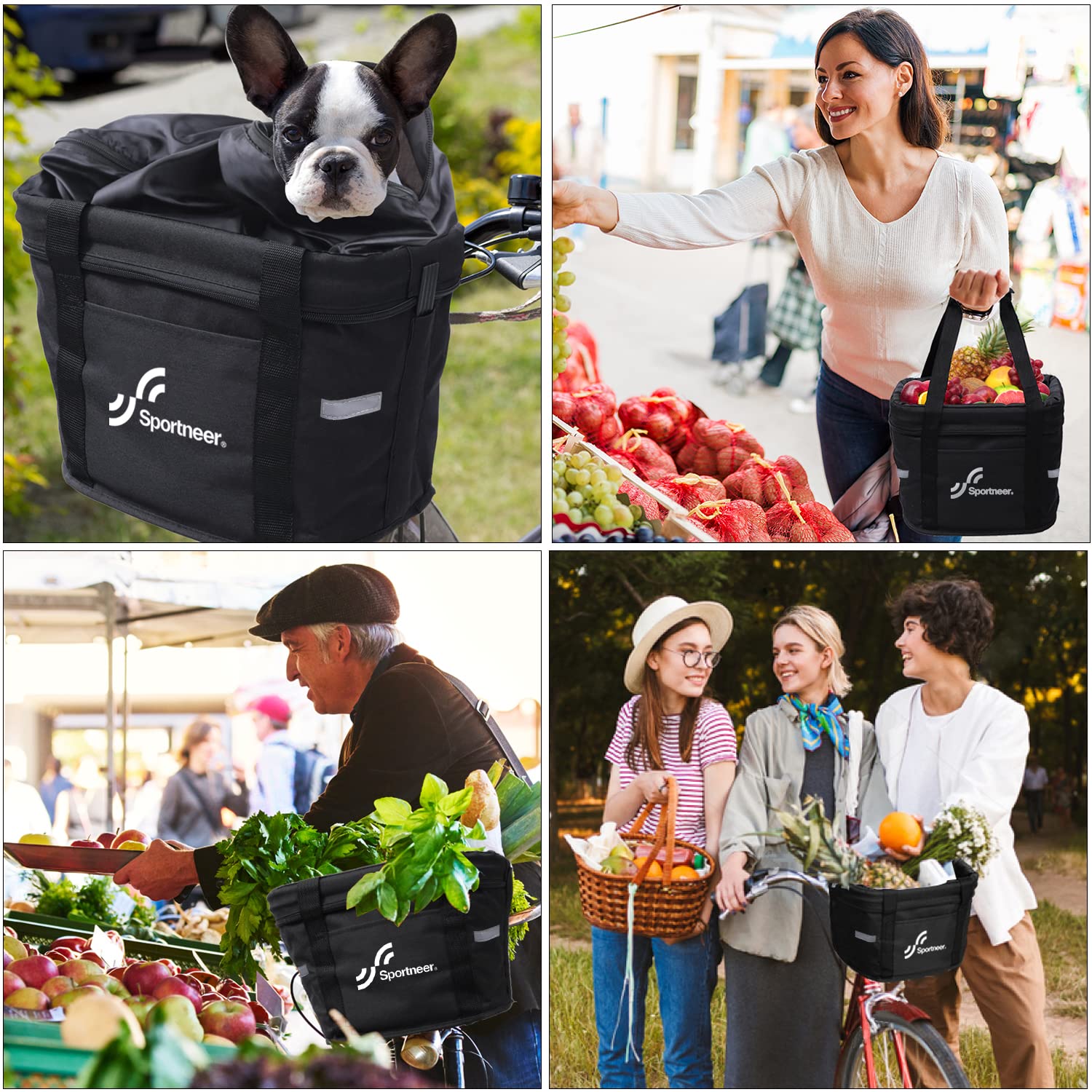 Sportneer Bike Basket Front Handlebar - Quick Release Bicycle Basket Multi-Purpose Detachable Small Pet Carrier Easy Install Bike Basket for Commuting Shopping Camping, Max.Bearing: 11lbs