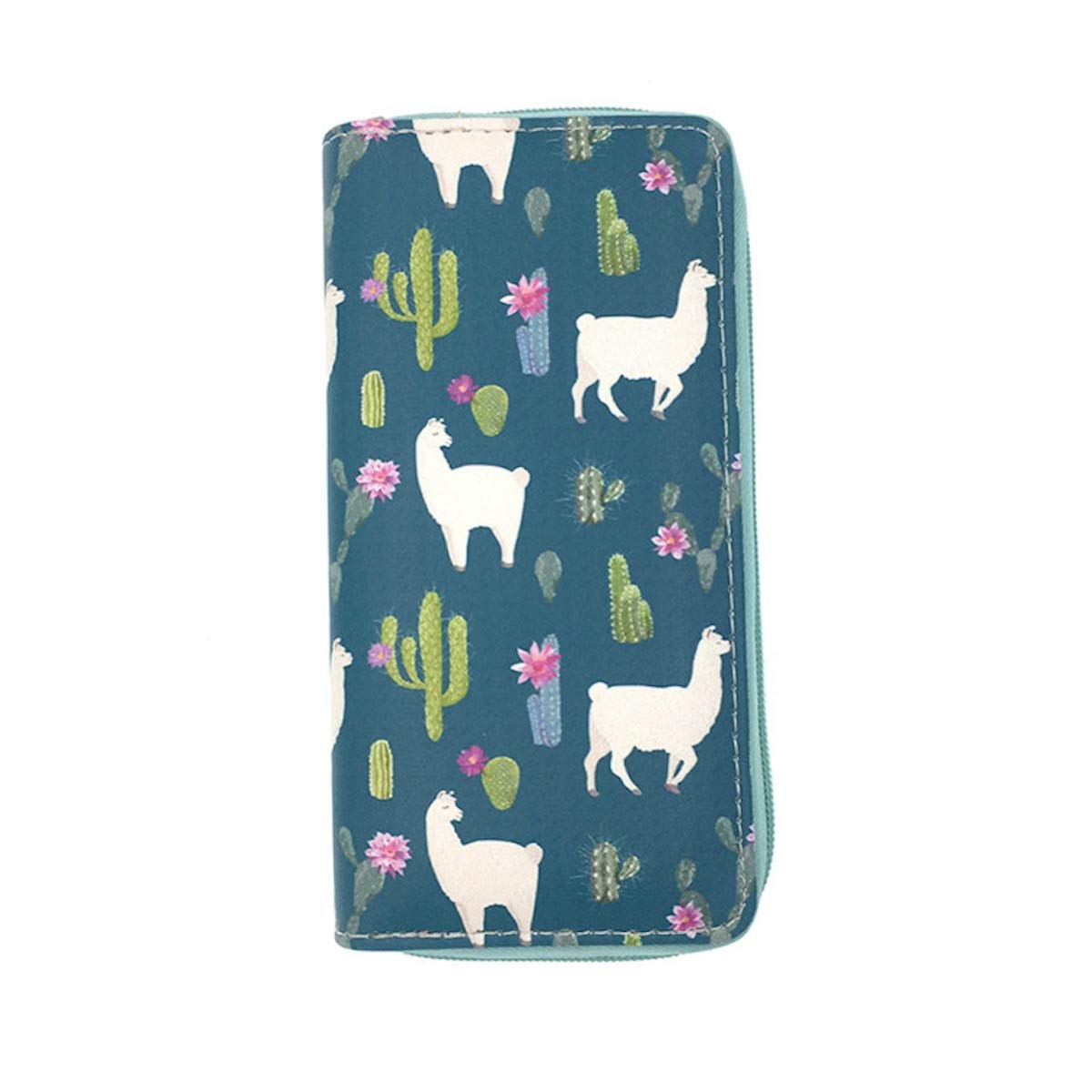Wallet - Alpaca and Cactus Print All-In-One Faux Leather Clutch (Furry Alpaca Friends)